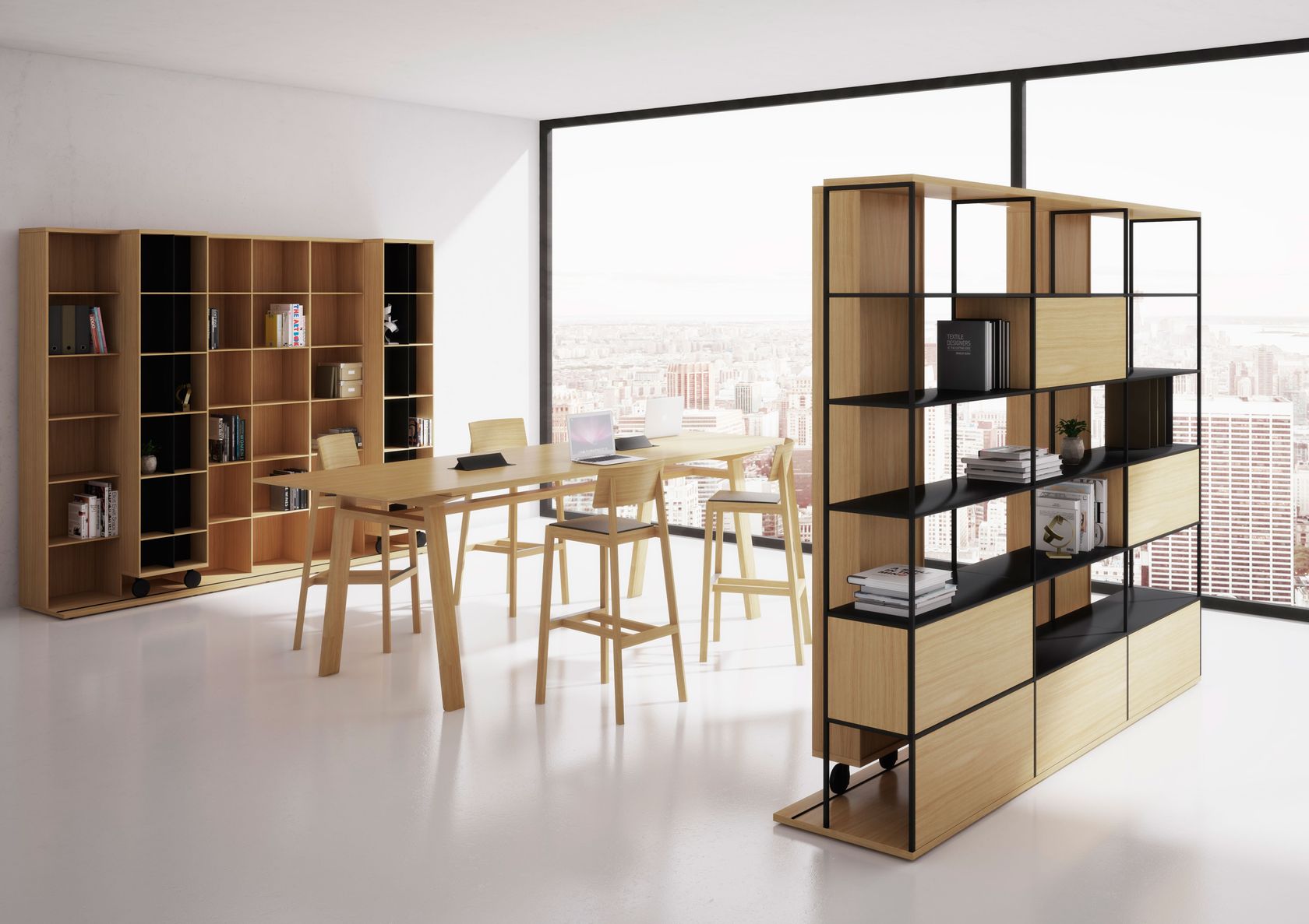 LITERATURA OPEN Open wooden bookcase with casters By Punt | design ...