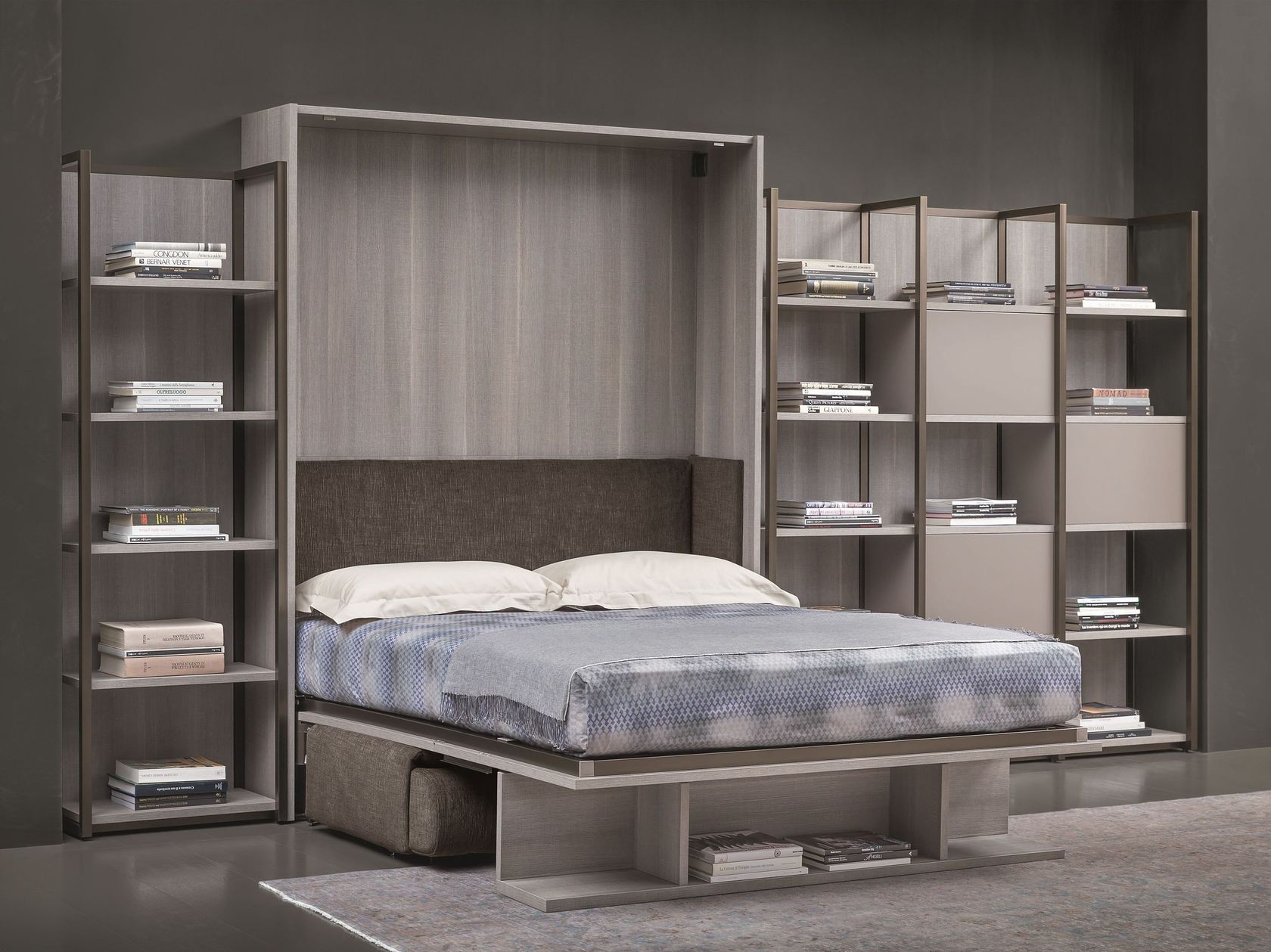 Storage wall with fold-away bed LONDON BRIDGE By Flou design Giulio Manzoni