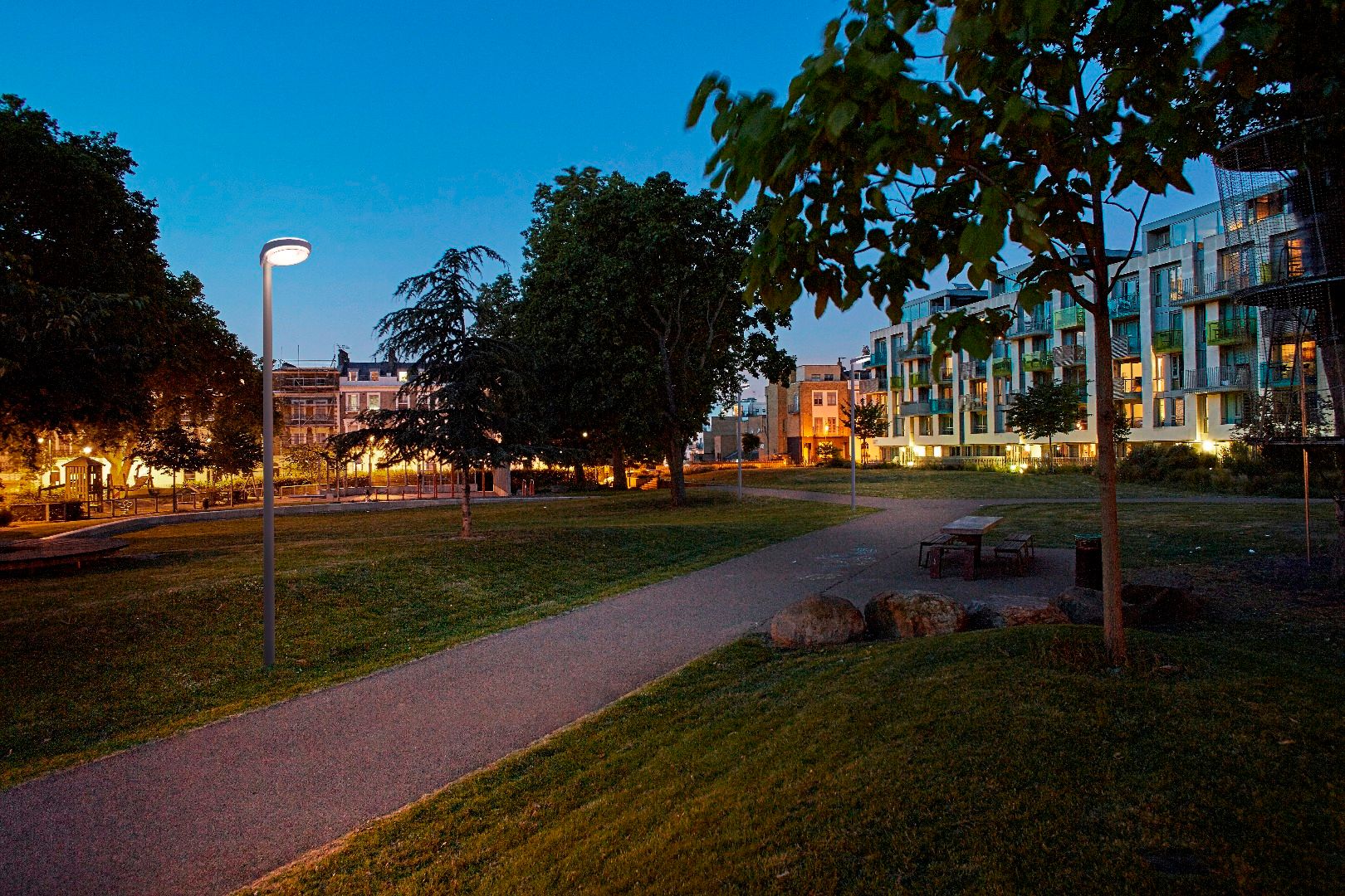 LP CAPSULE LED street lamp on pole By Louis Poulsen | design Henning Larsen