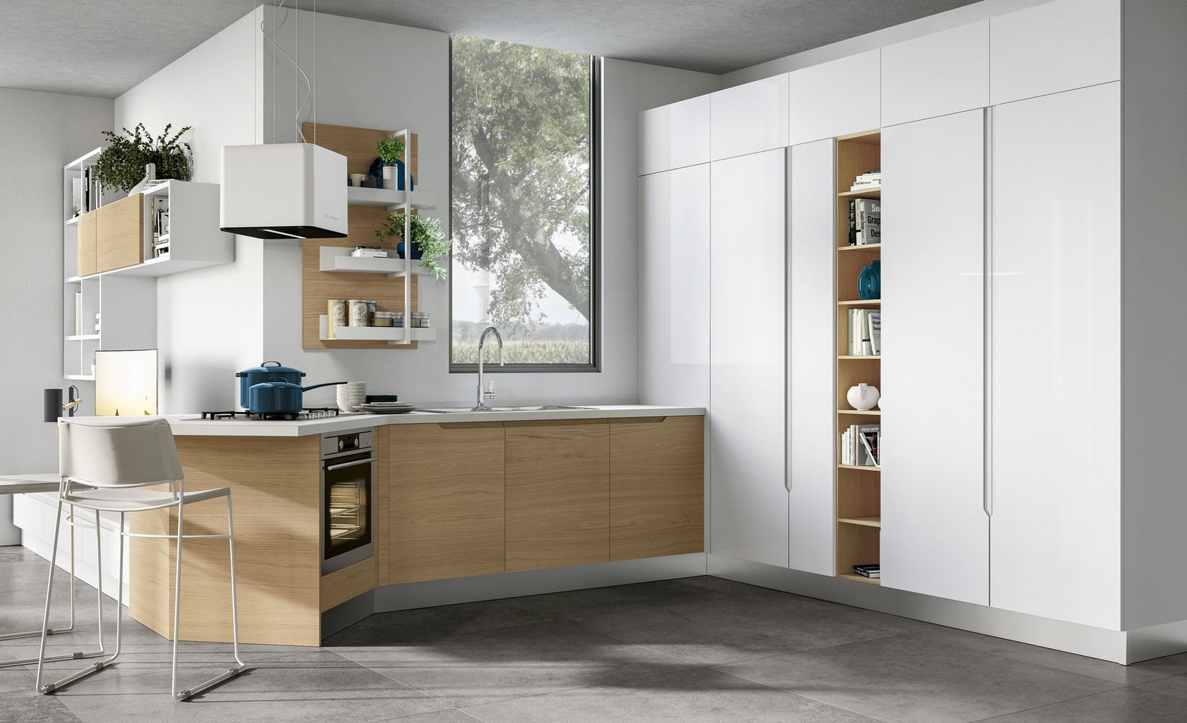 LUNA | Kitchen with peninsula By Cucine Lube