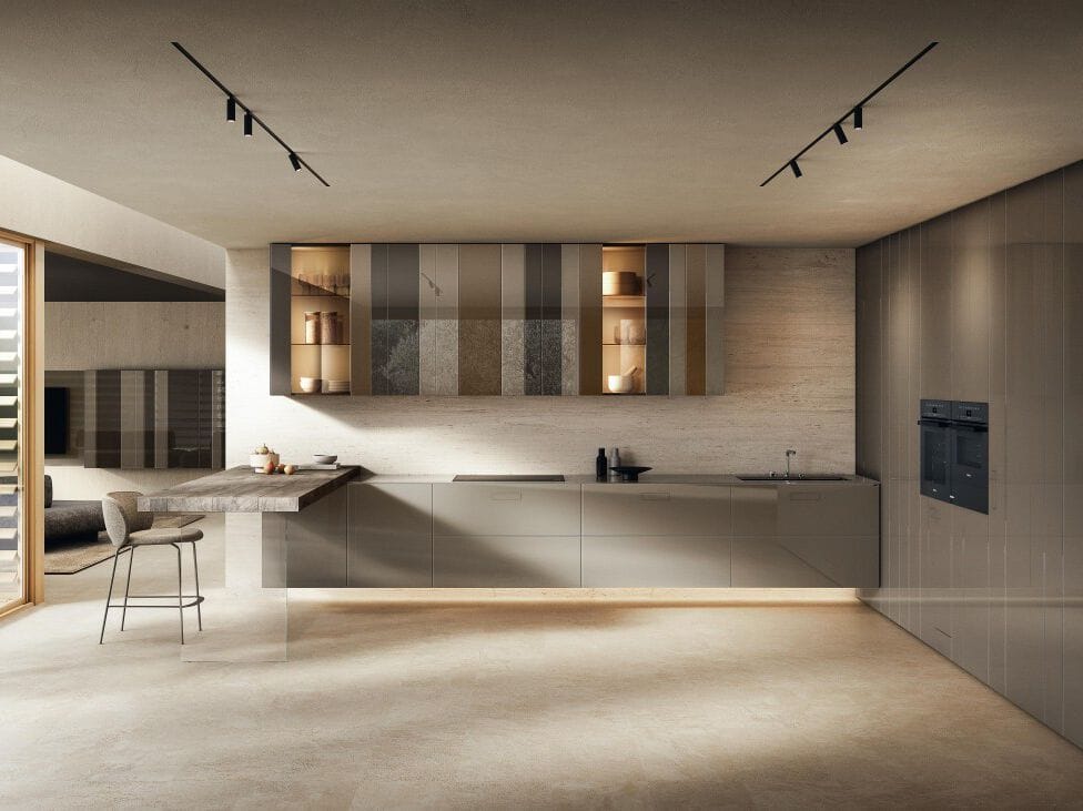 N.O.W KITCHEN 2829 Wood and glass kitchen without handles with ...