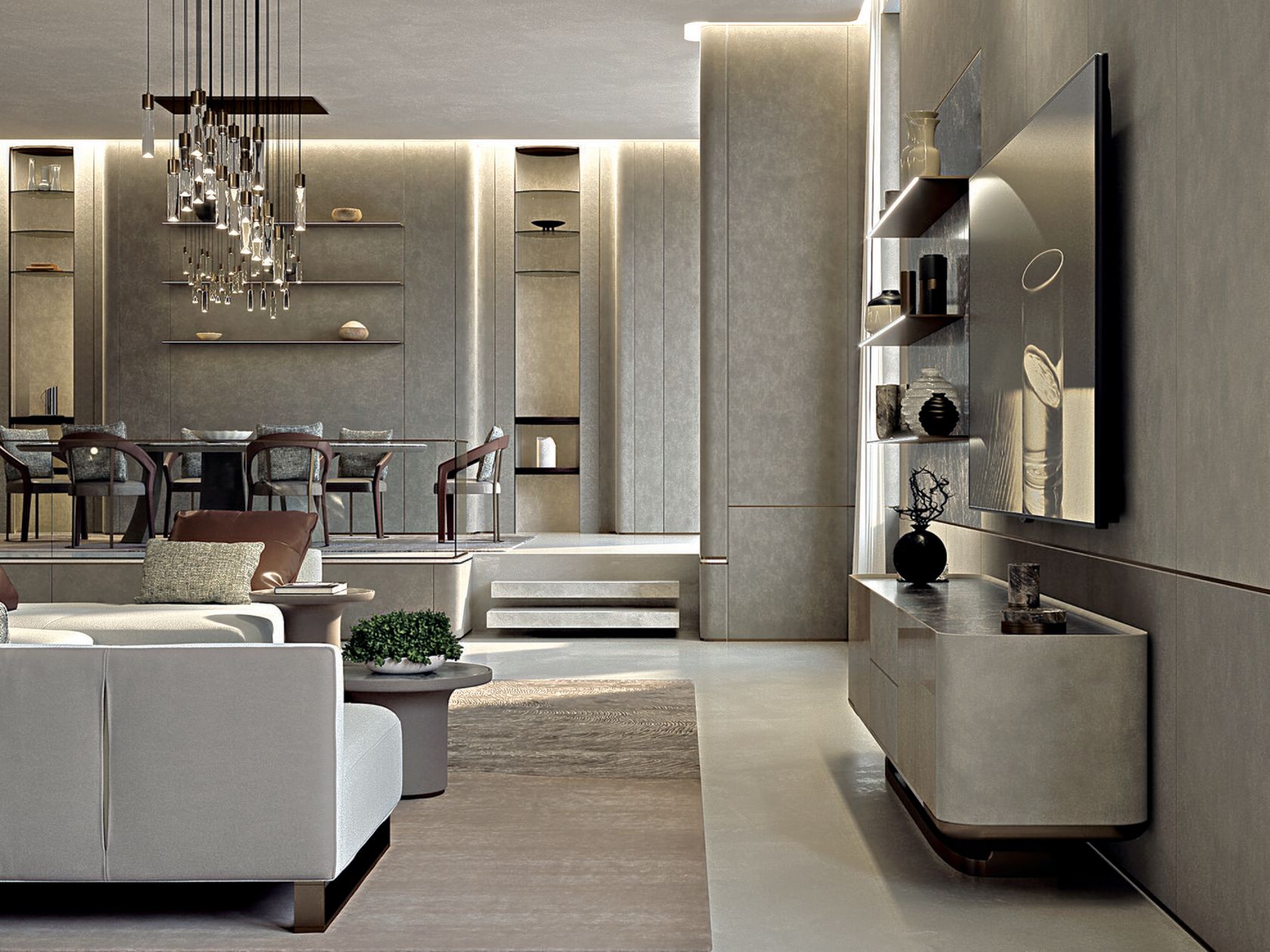 FOREVER SYSTEM LIVING Leather boiserie By Longhi