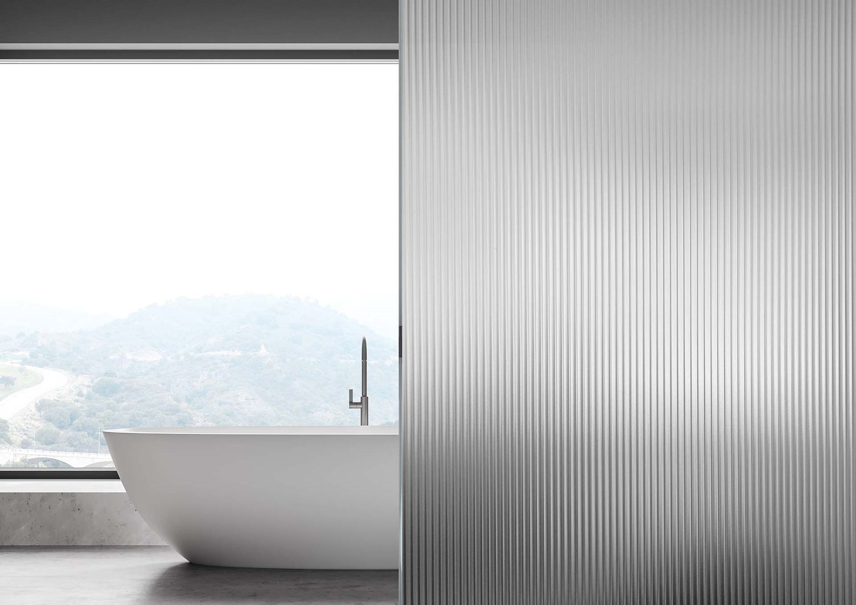 MADRAS® PLISSÉ Satin glass with linear texture By Madras®
