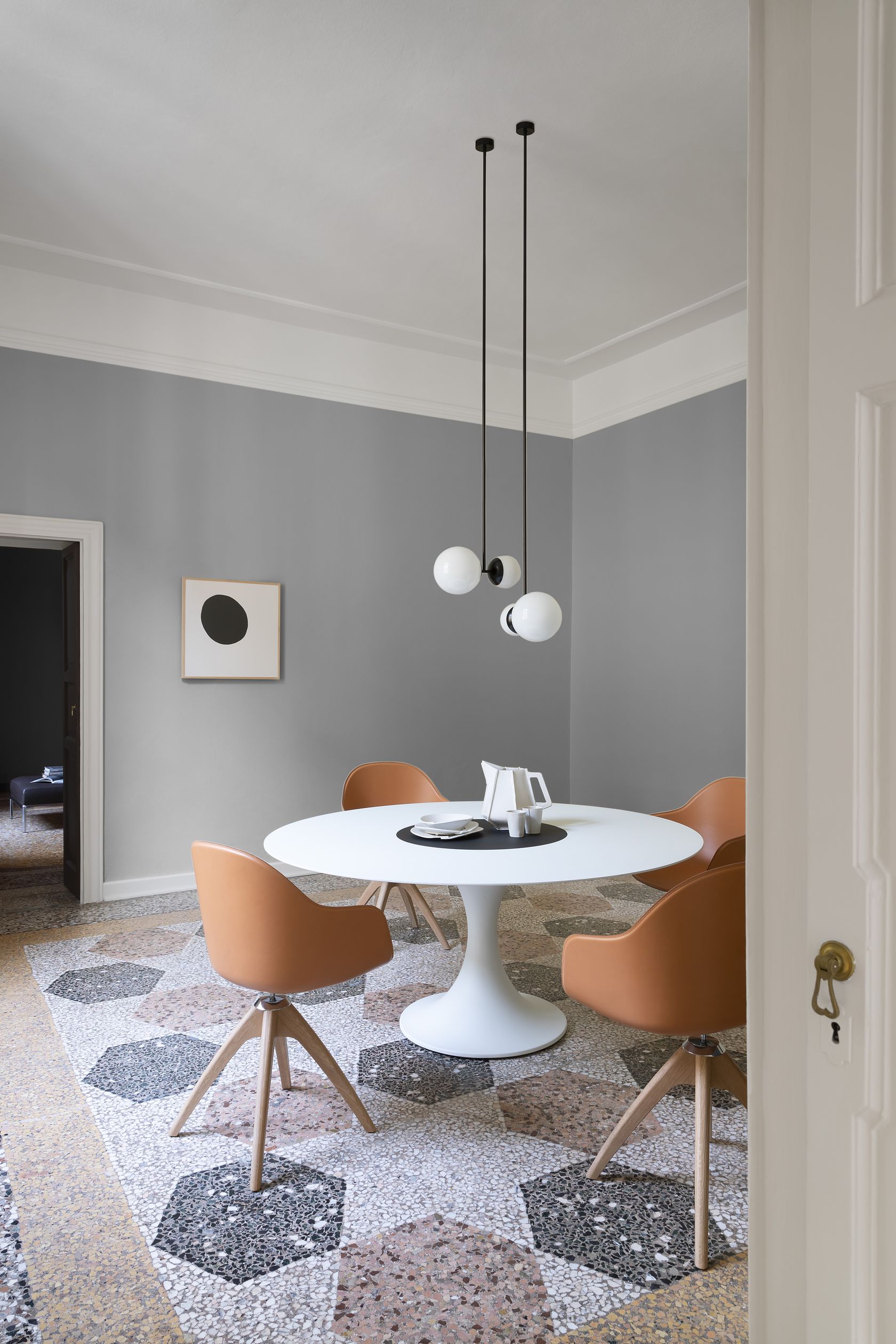 Lacquered round table with Lazy Susan MANZÙ TABLE 08C By Alias design ...