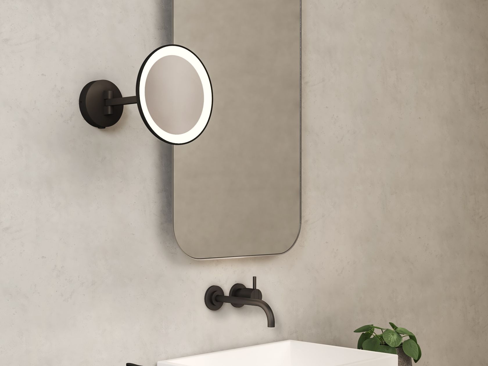 MASCALI ROUND Wall-mounted shaving mirror with integrated lighting By ...