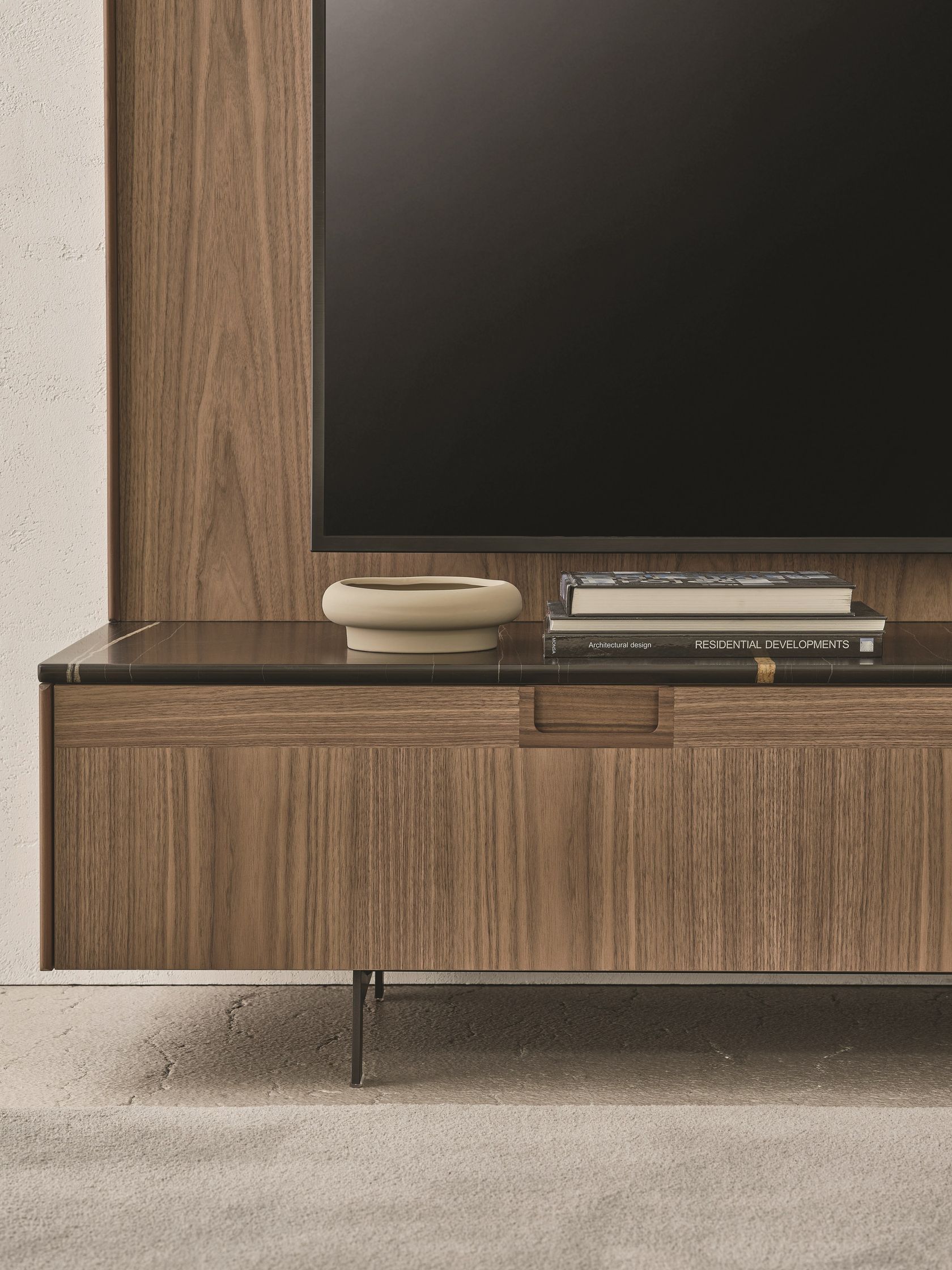 MATICS | TV cabinet Modular walnut TV cabinet with flap doors By Porada ...