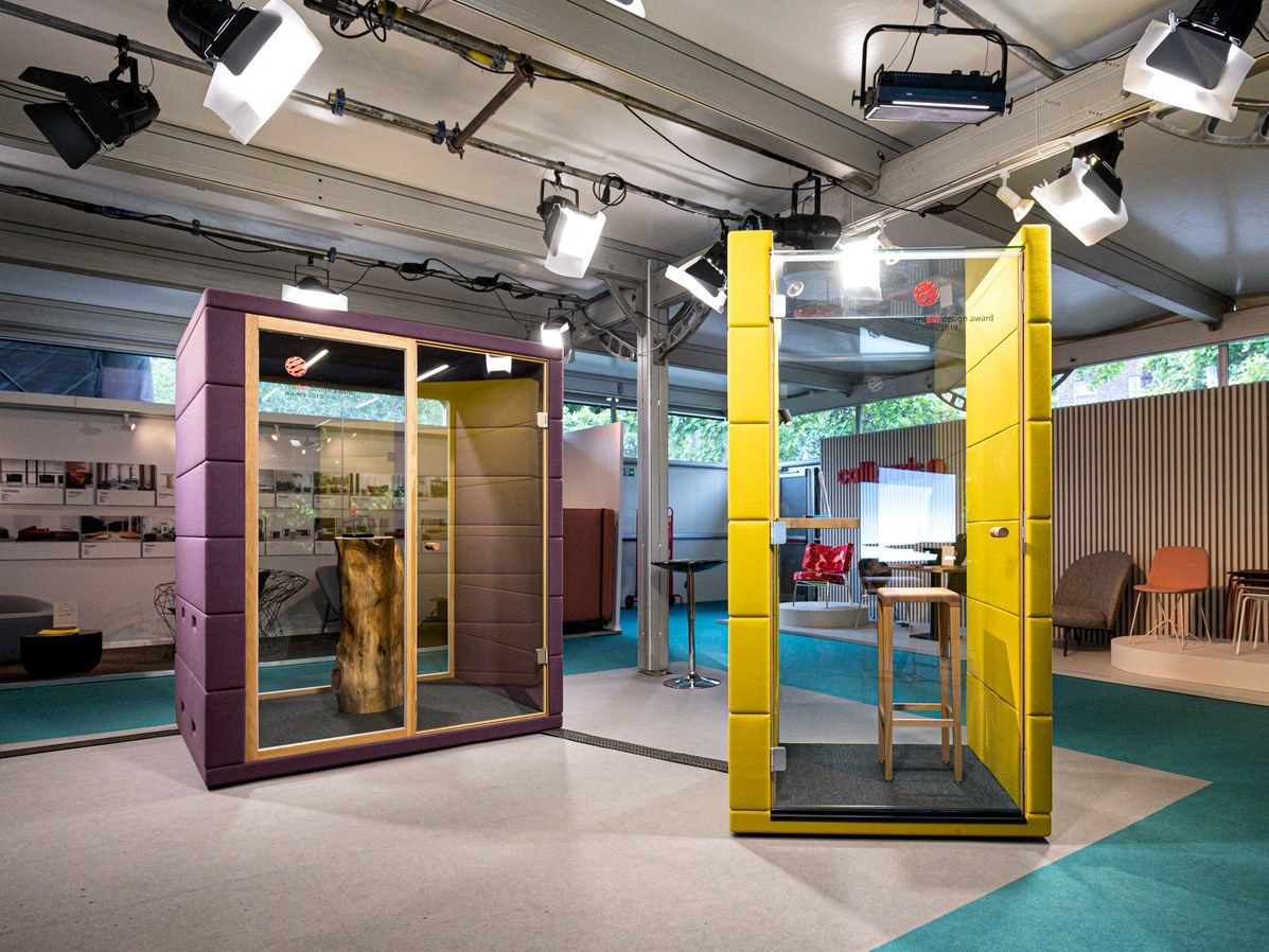 Acoustic fabric office booth with built-in lights MICROOFFICE UNIQ By ...