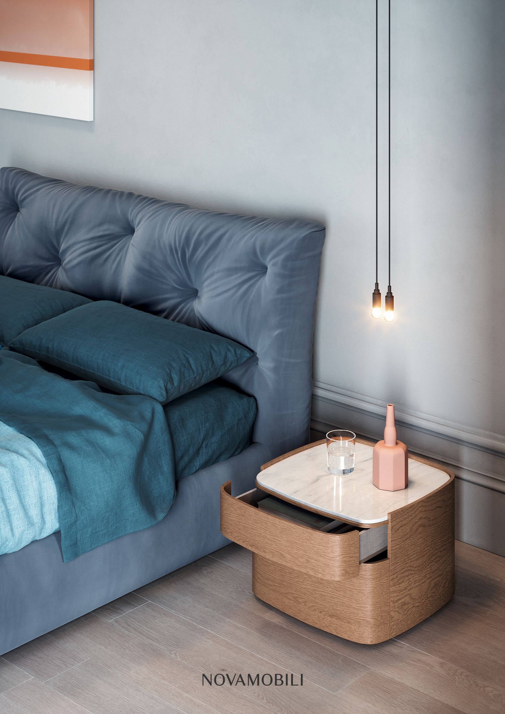 Upholstered fabric storage bed MODO Night Collection By Novamobili