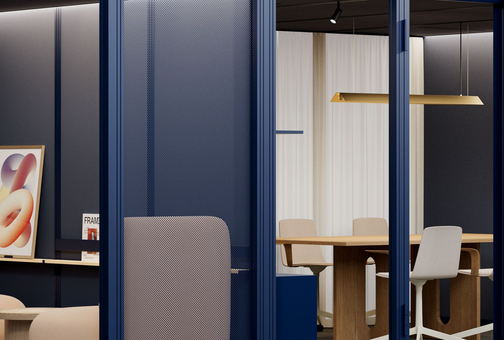 MODULAR HUB LOUNGE + MEET Modular glass and aluminium office booth By Mute