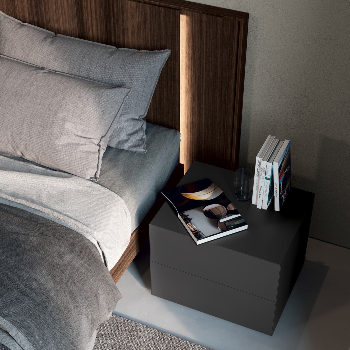 Melamine-faced chipboard bed with integrated lighting with high ...