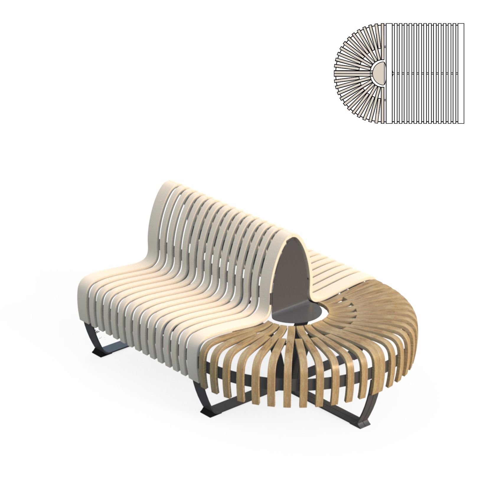 NOVA C DOUBLE BACK Curved Modular Bench with backrest double By Green ...