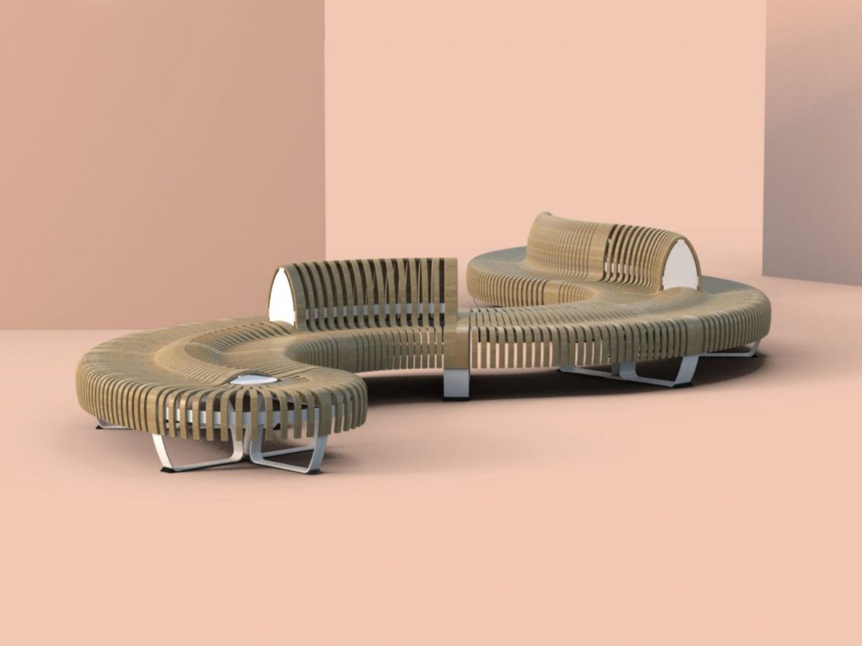 NOVA C BACK Curved Modular Bench with backrest By Green Furniture ...