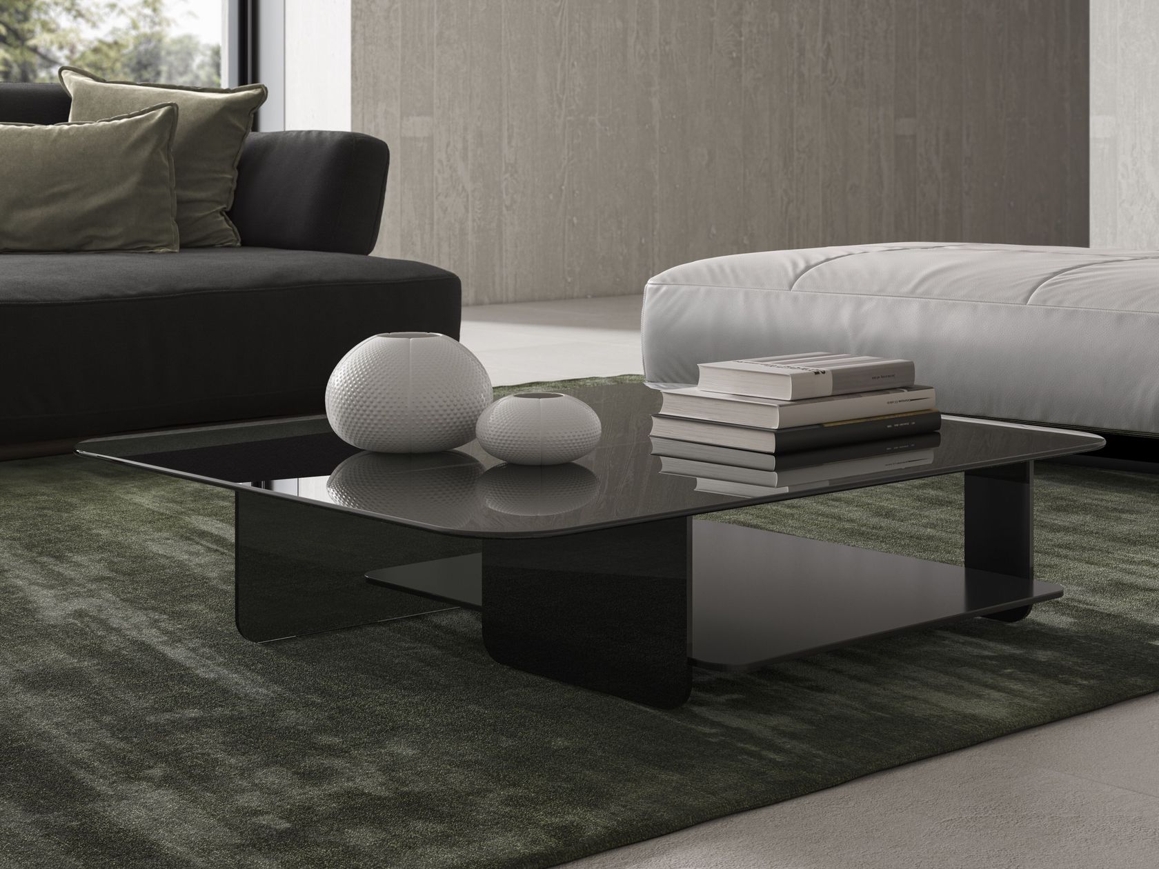 CAVA Rectangular low glass coffee table with integrated magazine rack ...