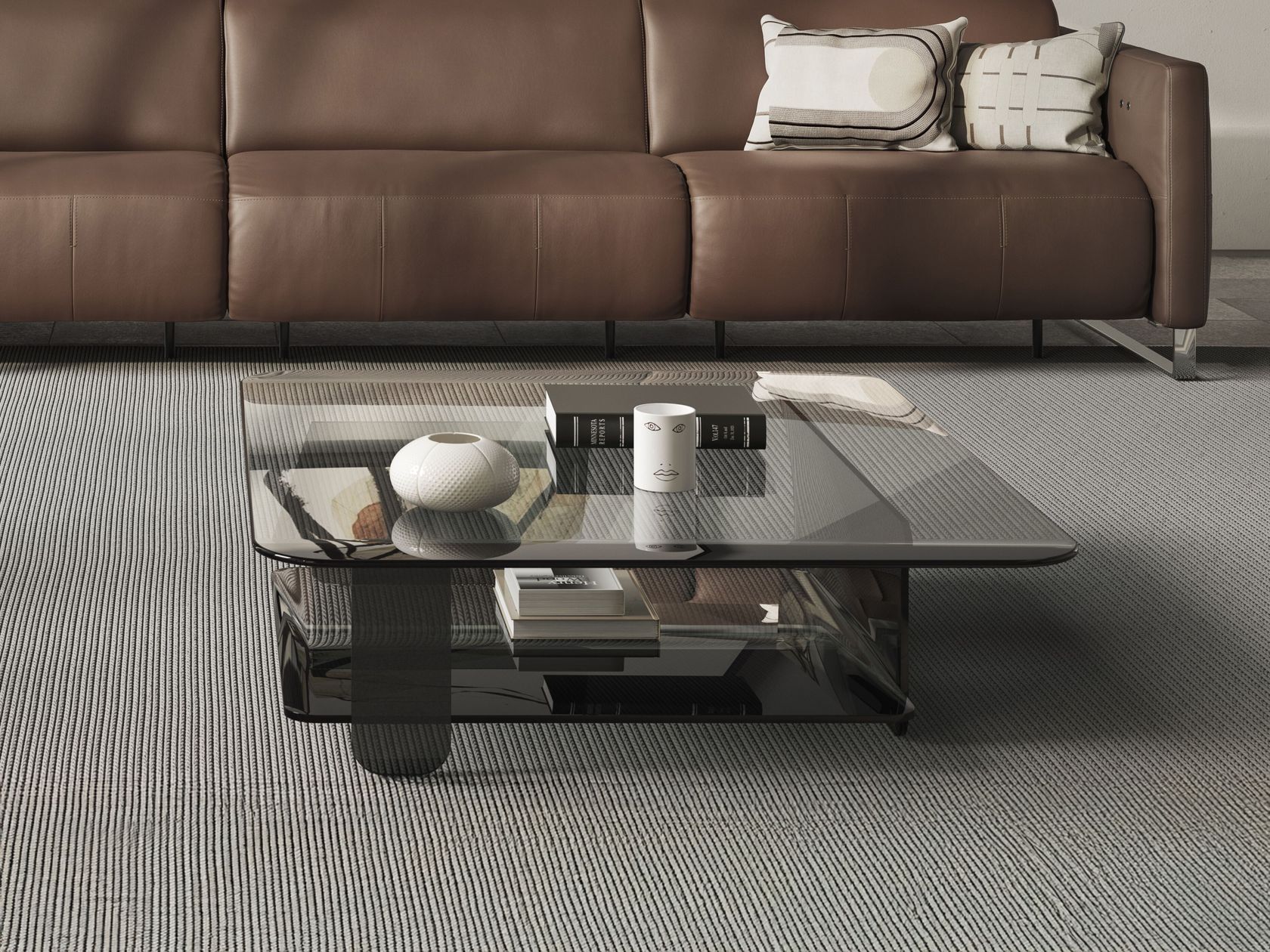 CAVA Rectangular low glass coffee table with integrated magazine rack ...