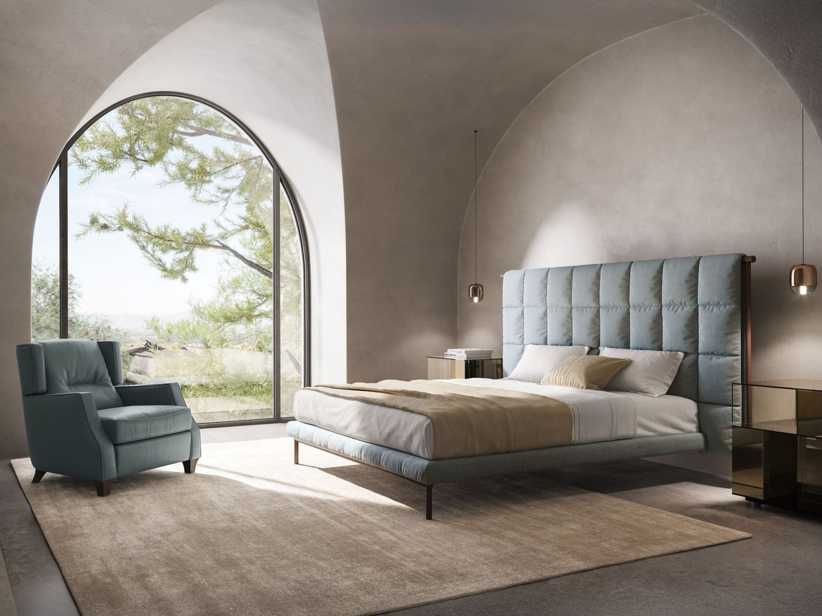 EMA Fabric double bed with high headboard By Natuzzi Italia | design ...