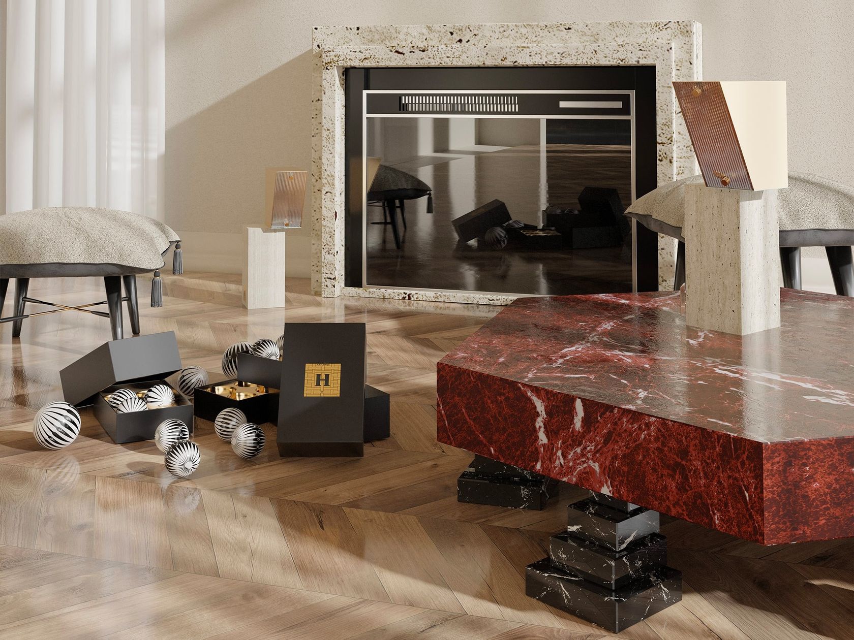 ODONTO | Tavolino in marmo Rosso Levanto By HOMMÉS