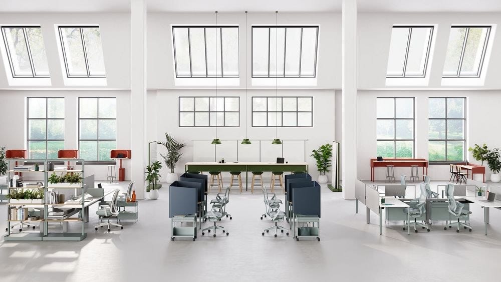 OE1 NOOK Office desk with sound absorbing screens By Herman Miller ...