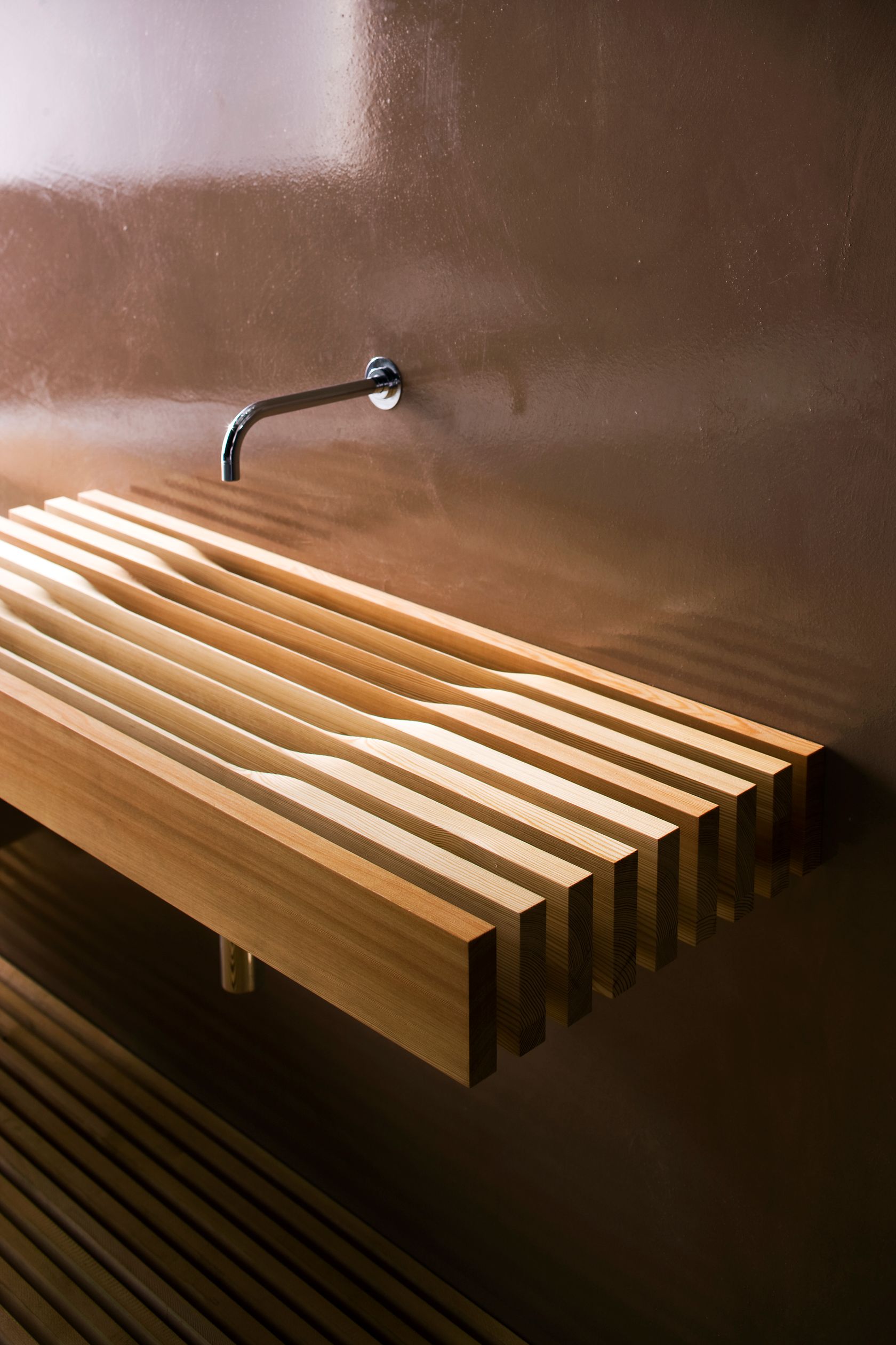ONE Rectangular wall-mounted larch washbasin By Rapsel | design Matteo ...