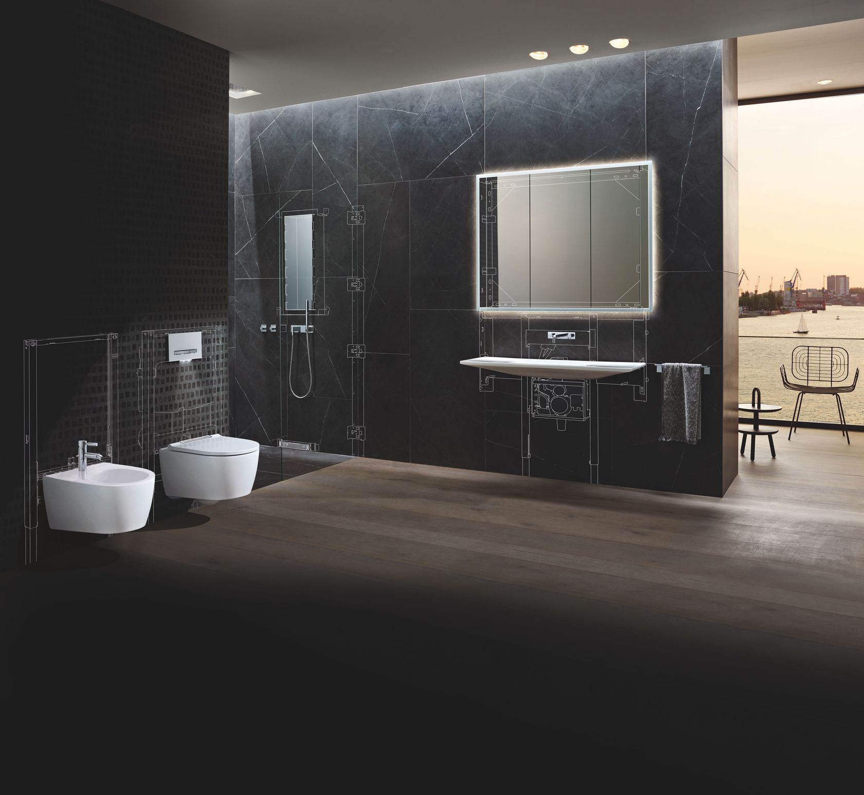 ONE Wall-mounted rectangular ceramic washbasin By Geberit