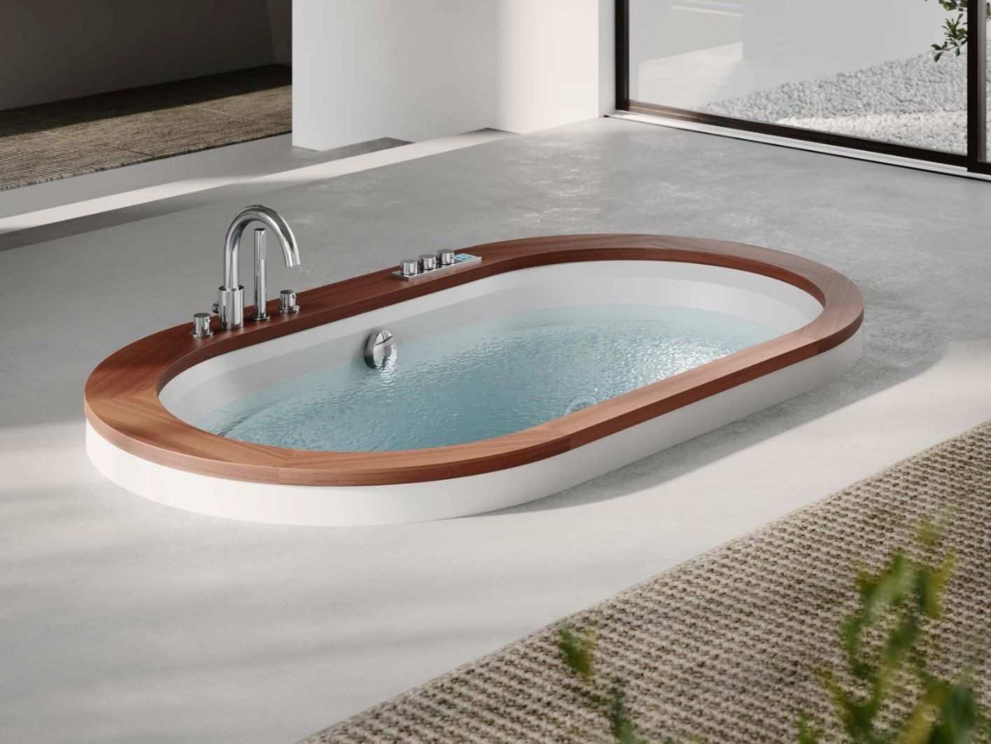 Hydromassage oval built-in bathtub OPALIA WOOD / STONE By Jacuzzi®