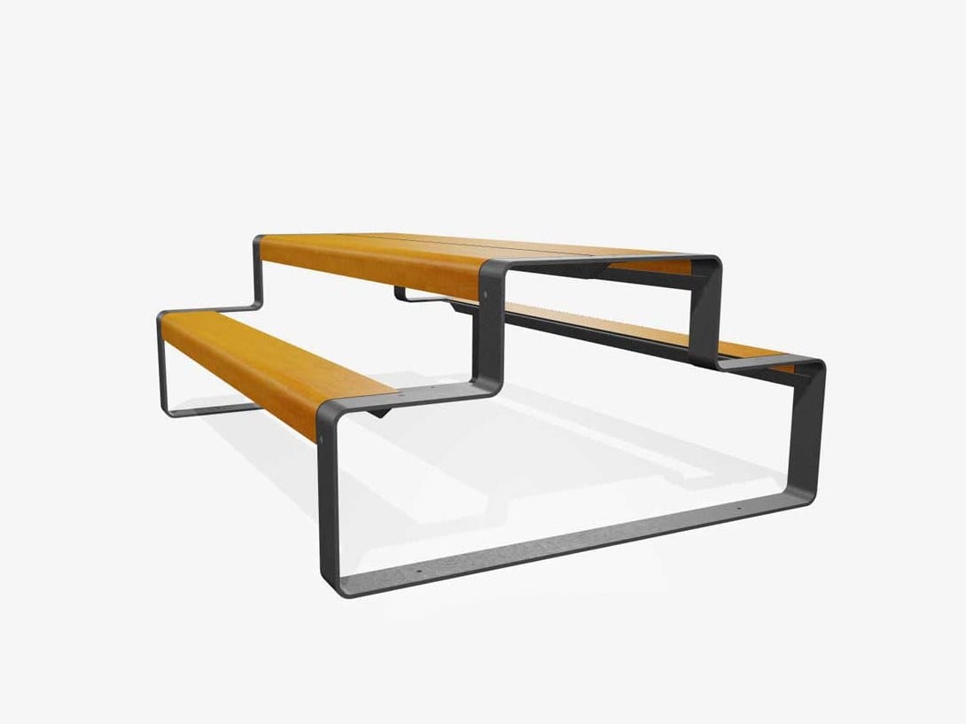 OUTLINE Steel picnic table with integrated benches By miramondo