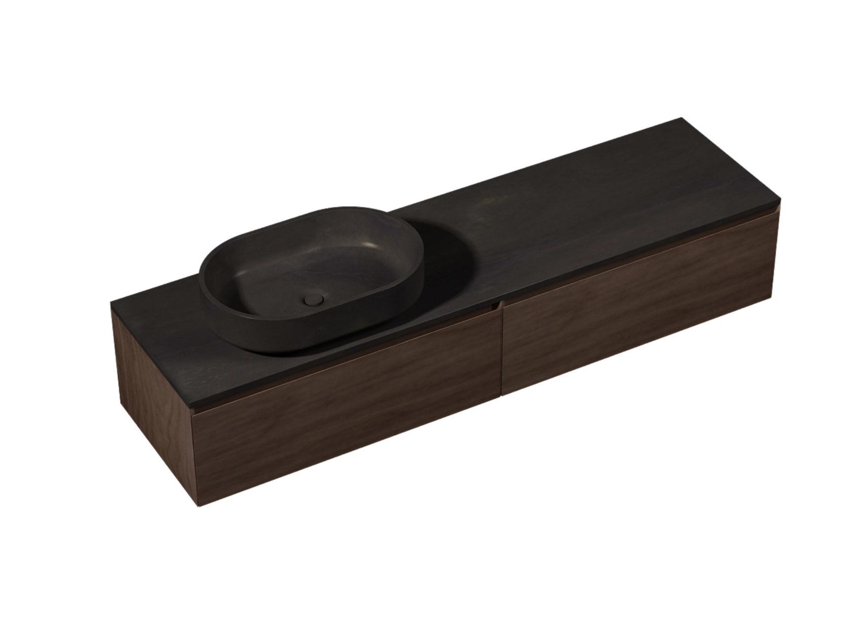 KARON Single wall-mounted natural stone and wood vanity unit By Porcelanosa