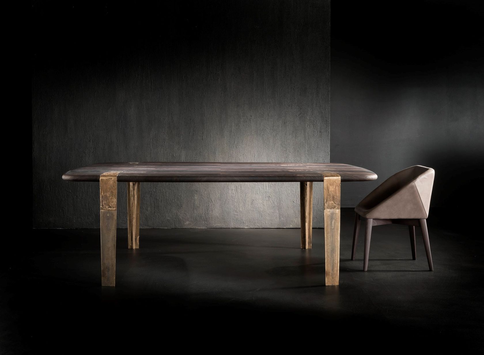 Solid wood table with brass legs OXYMORON By Henge design Massimo Castagna