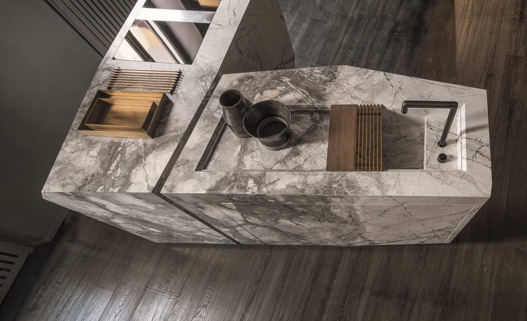 Stone kitchen with island OZONE L By Henge design Massimo Castagna