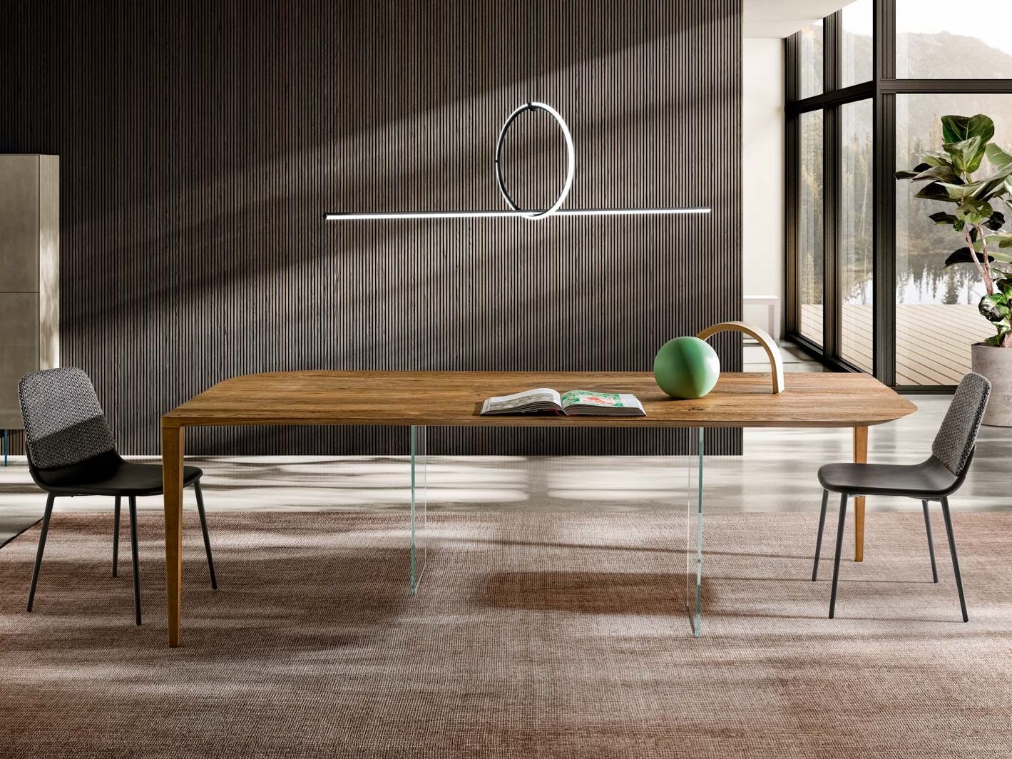 Wood and glass dining table P&J By Lago design Daniele Lago