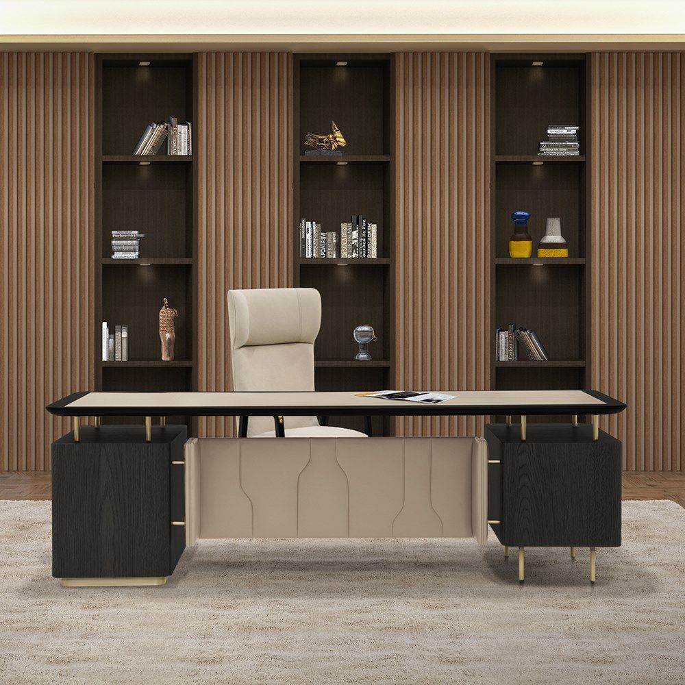 PANAMERA | Executive desk Leather executive desk with drawers By Formitalia