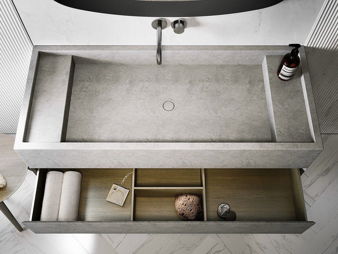 Rectangular single natural stone washbasin PB BASIN – 120 By COCOON ...