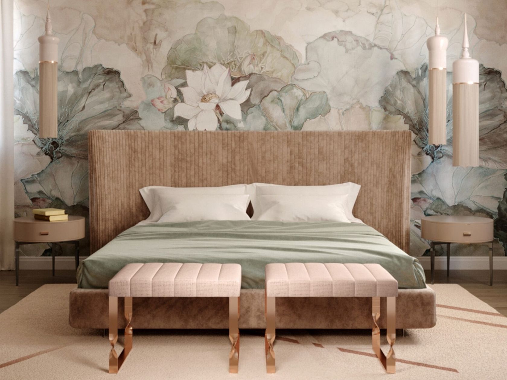 Double bed with upholstered headboard PENELOPE By Jetclass