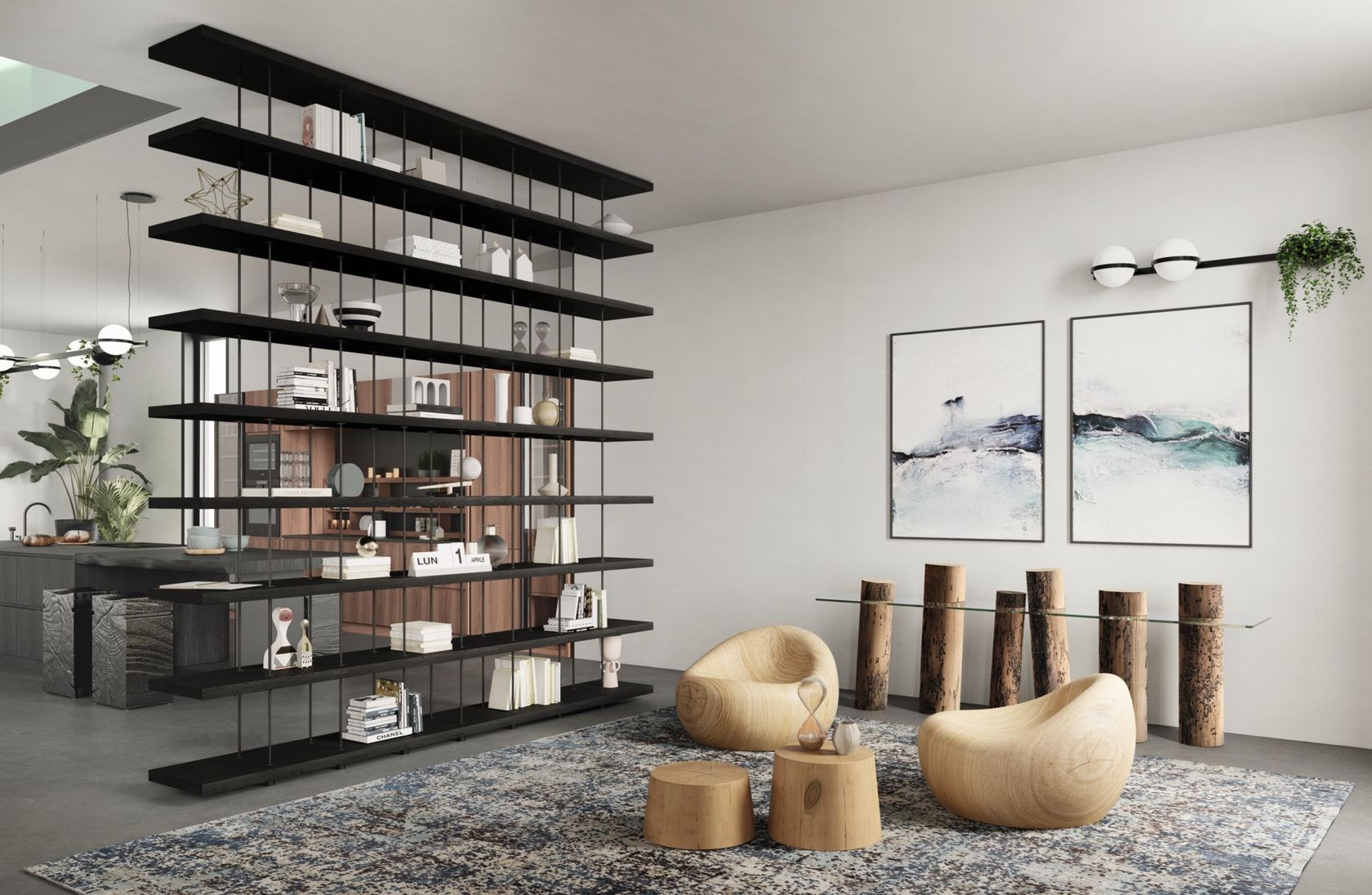PIANO DESIGN Open double-sided solid wood bookcase By Riva 1920 ...
