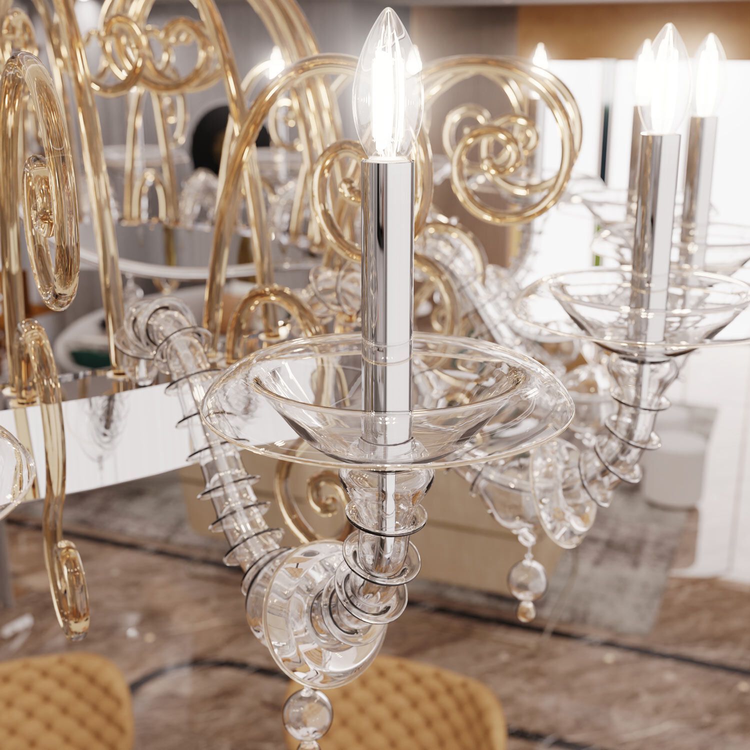 LOREDAN Murano glass modern chandelier By PIUMATI Murano Glass