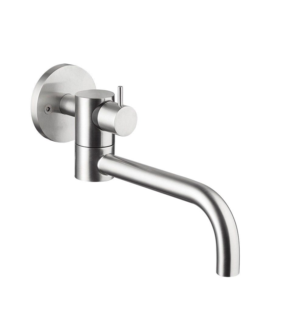 Wall-mounted professional stainless steel kitchen tap with swivel spout ...