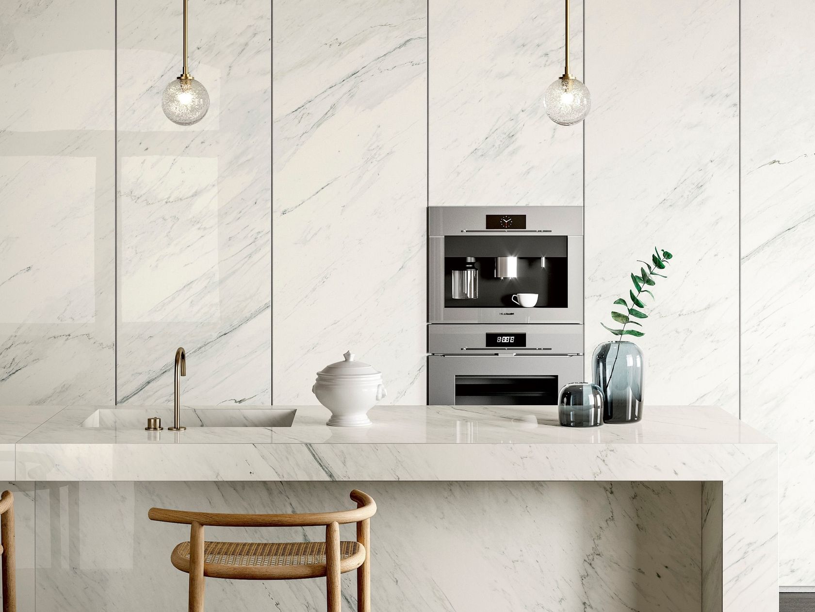 PREMIUM WHITE Porcelain stoneware kitchen worktop with marble effect By ...