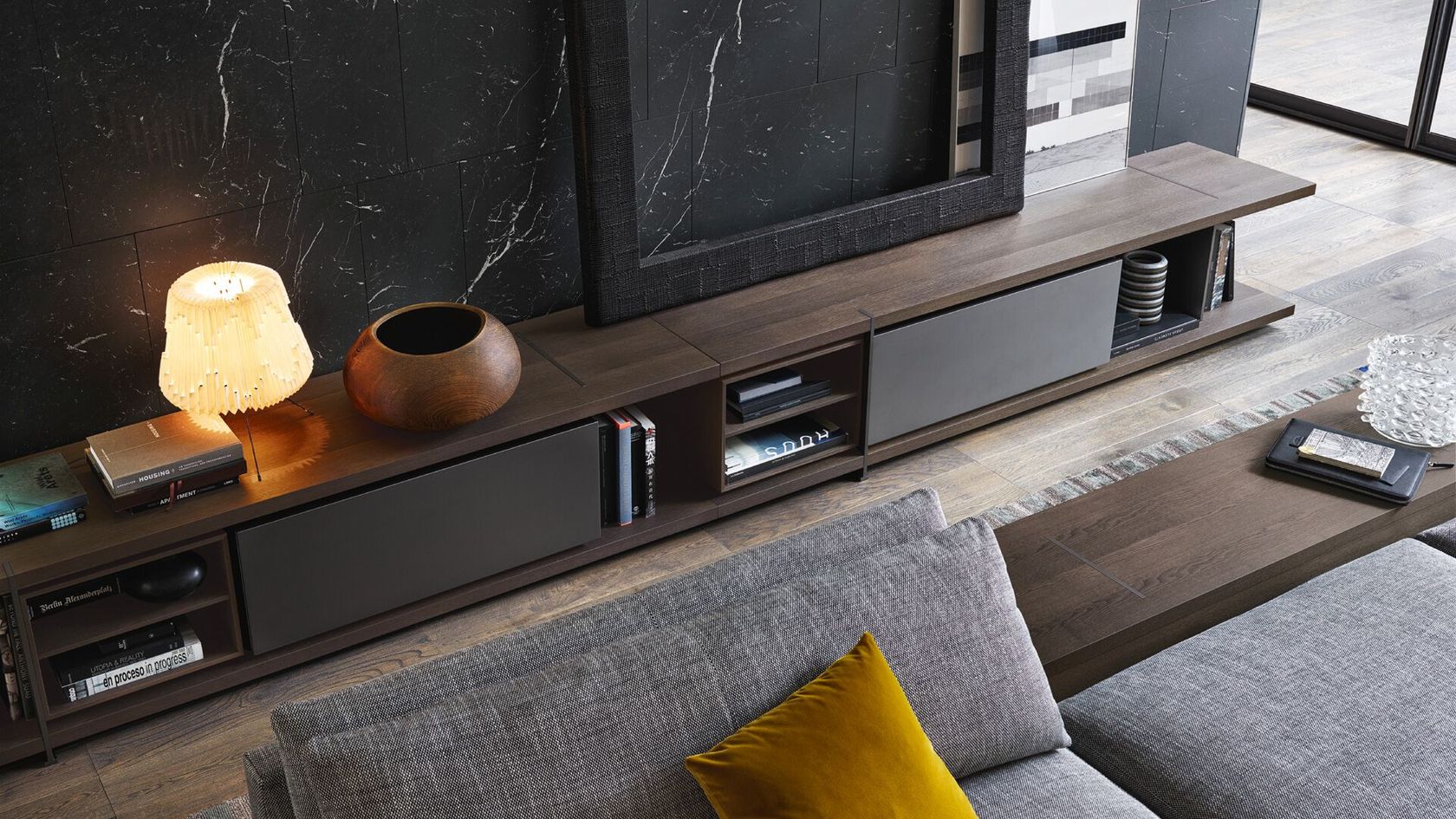 BRISTOL Wood veneer sideboard By Poliform | design Jean-Marie Massaud