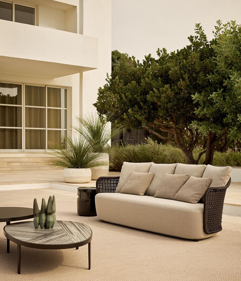 MAD OUT Painted steel garden side table and stone top By Poliform