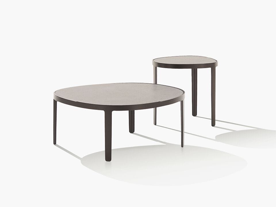 MAD OUT Painted steel garden side table and stone top By Poliform