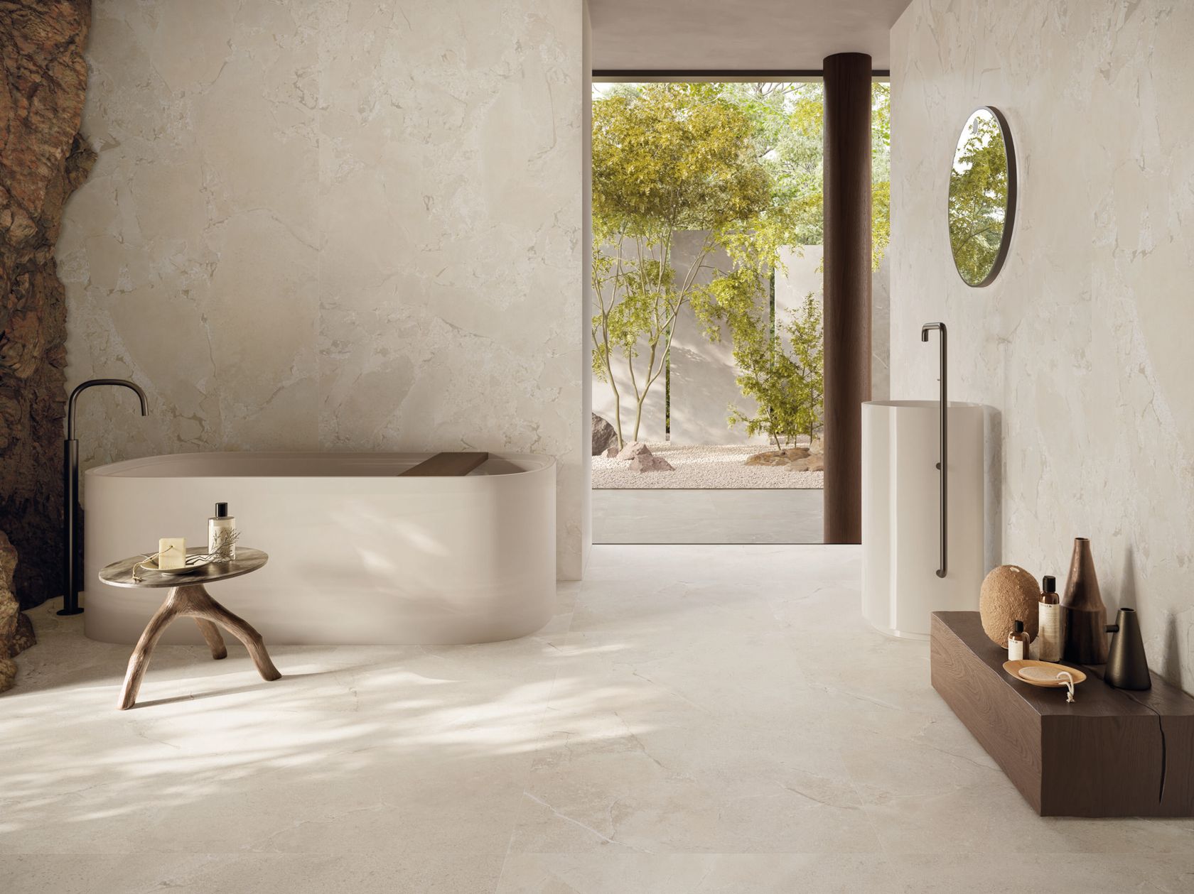 UNIQUE INFINITY WHITE Porcelain stoneware wall/floor tiles with stone ...