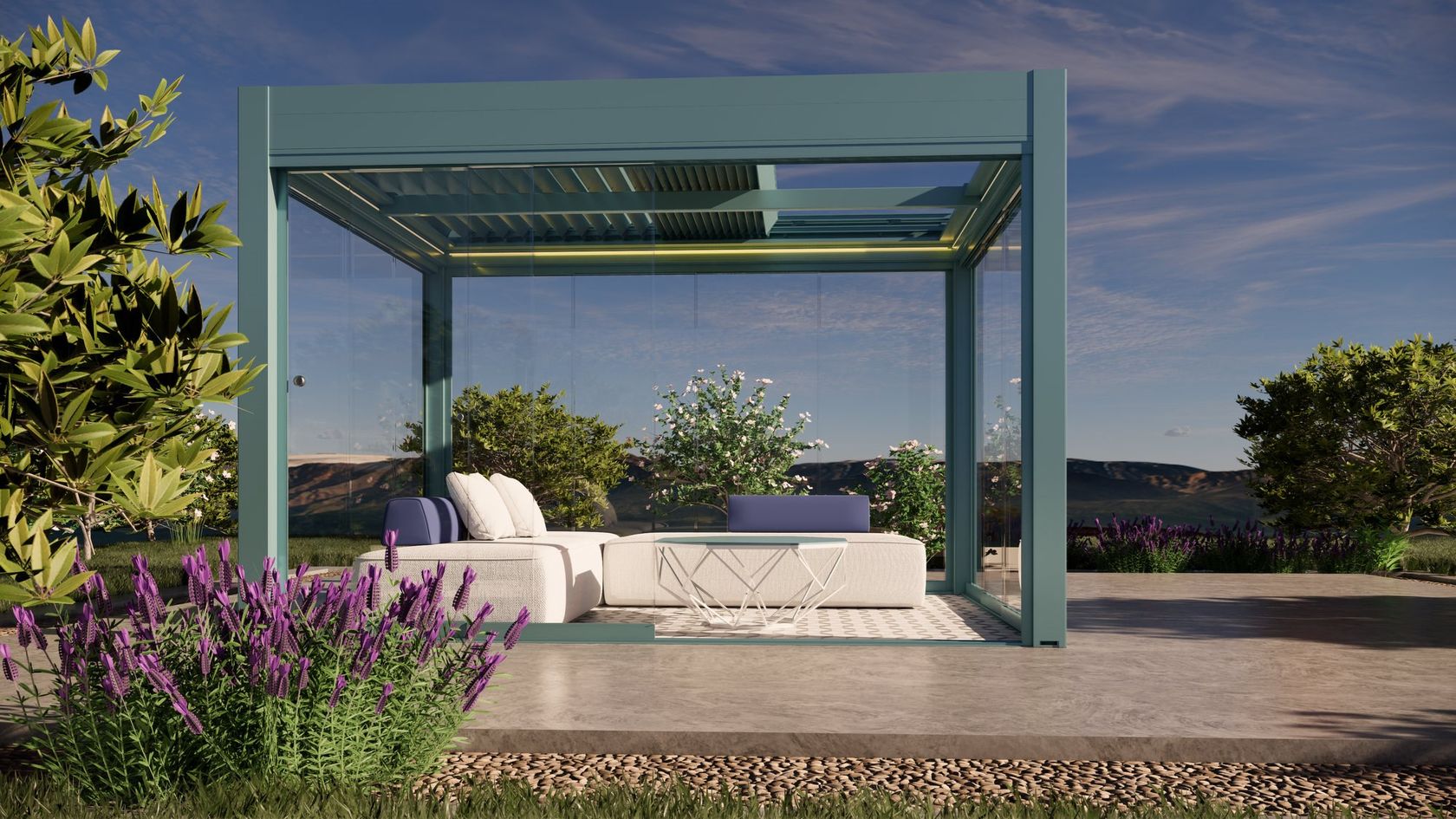 QBOX BLUE Pergola a lamelle impacchettabili By Sprech