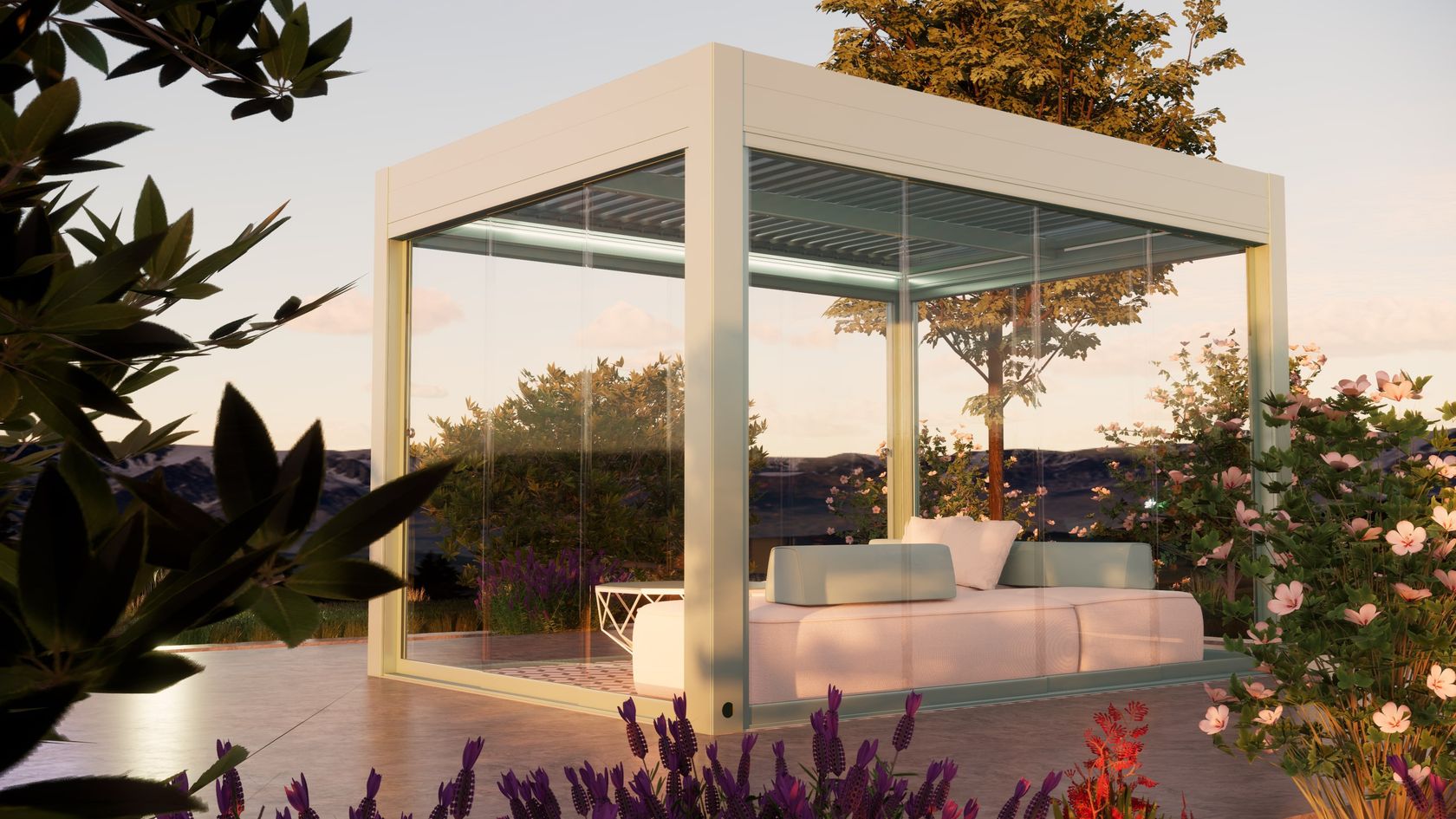 QBOX BLUE pergola with folding louvers By Sprech