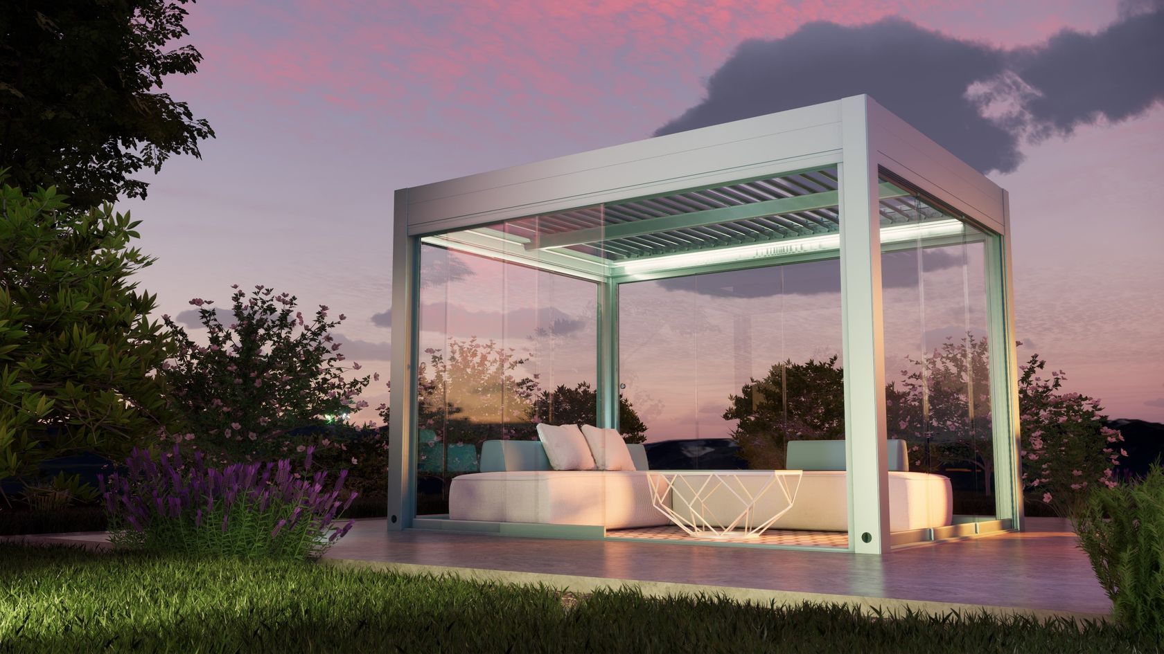 QBOX BLUE pergola with folding louvers By Sprech