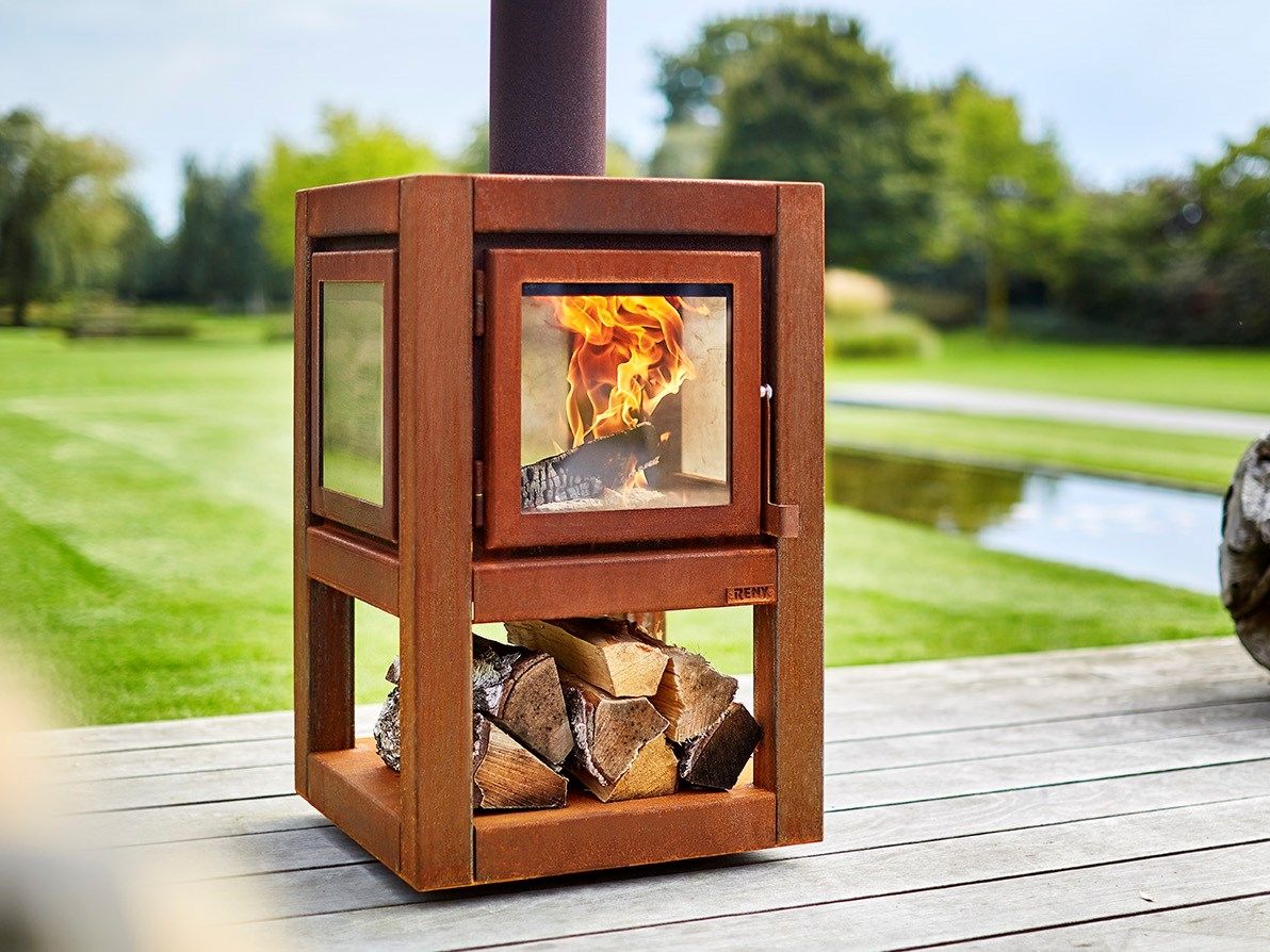 QUARUBA L MOBILE Wood-burning outdoor freestanding Corten™ fireplace By ...