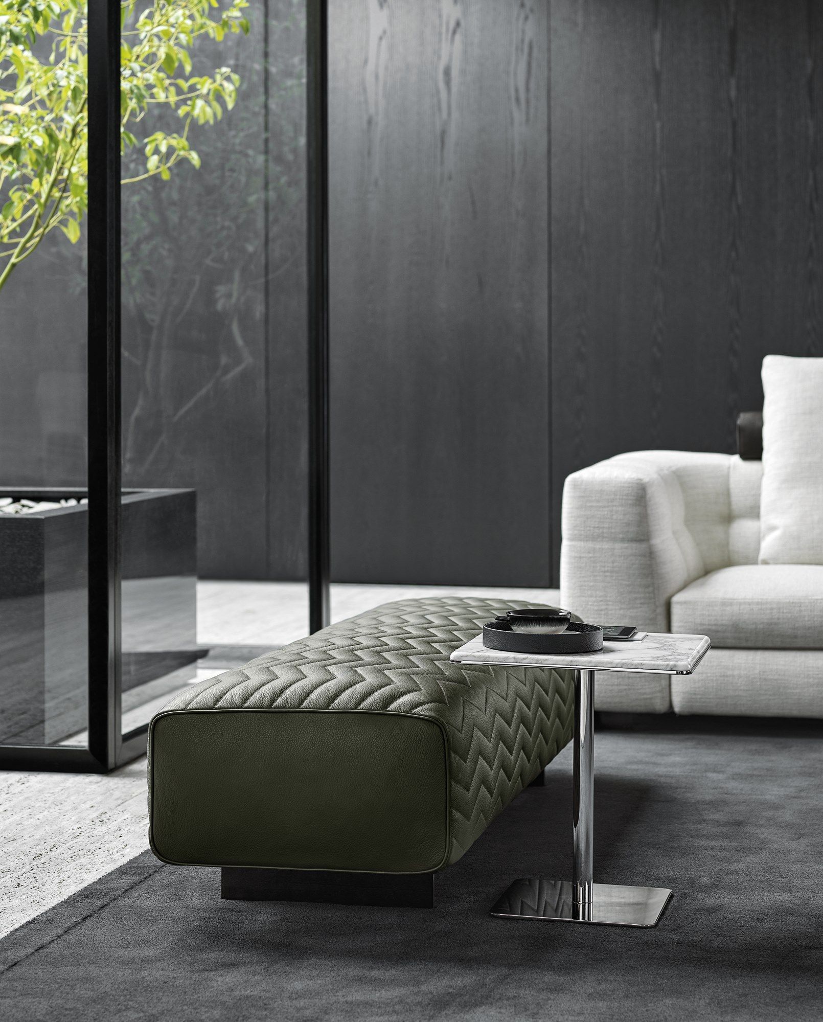 QUINCY CHEVRON Rectangular leather pouf By Minotti | design Rodolfo Dordoni