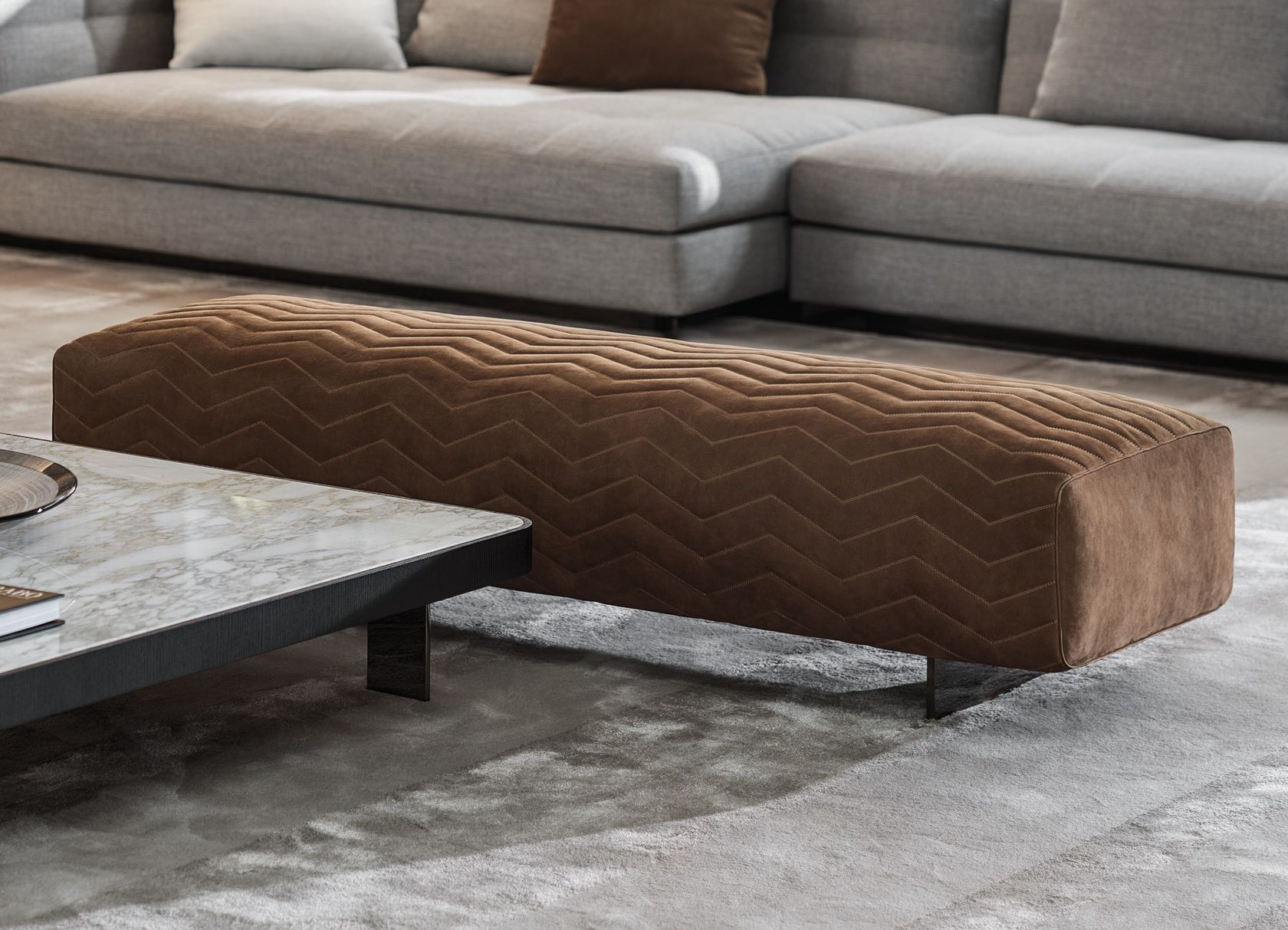 QUINCY CHEVRON Rectangular leather pouf By Minotti | design Rodolfo Dordoni