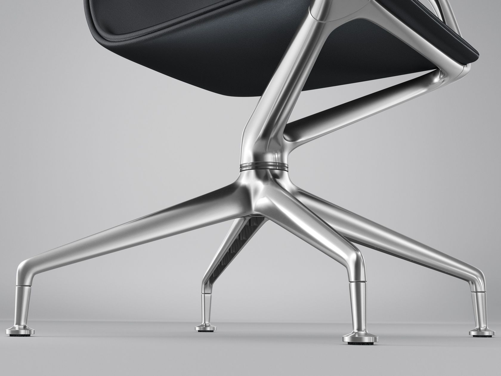 RAY Swivel trestle-based leather office chair with armrests By Brunner