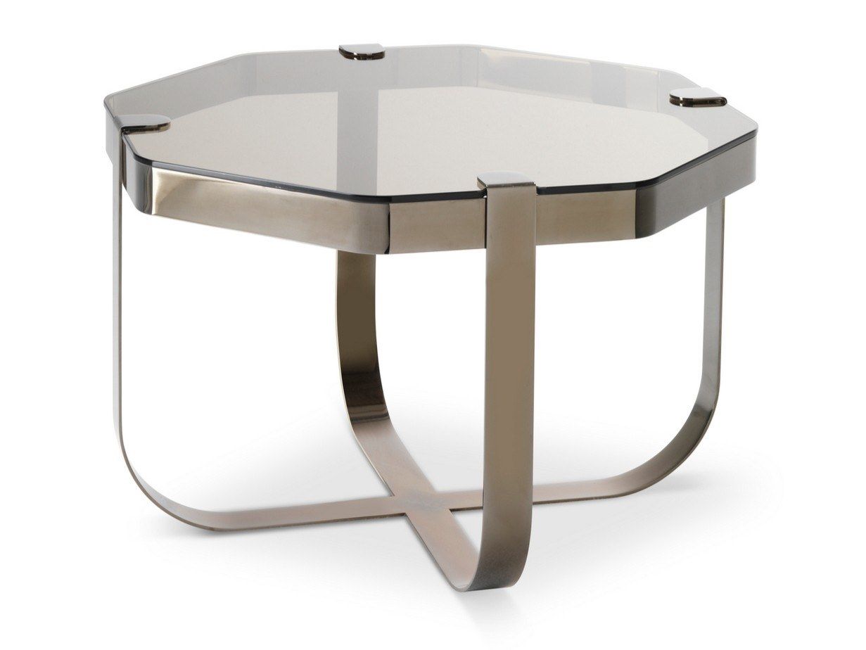 RING Octagonal glass and iron coffee table By Saba Italia
