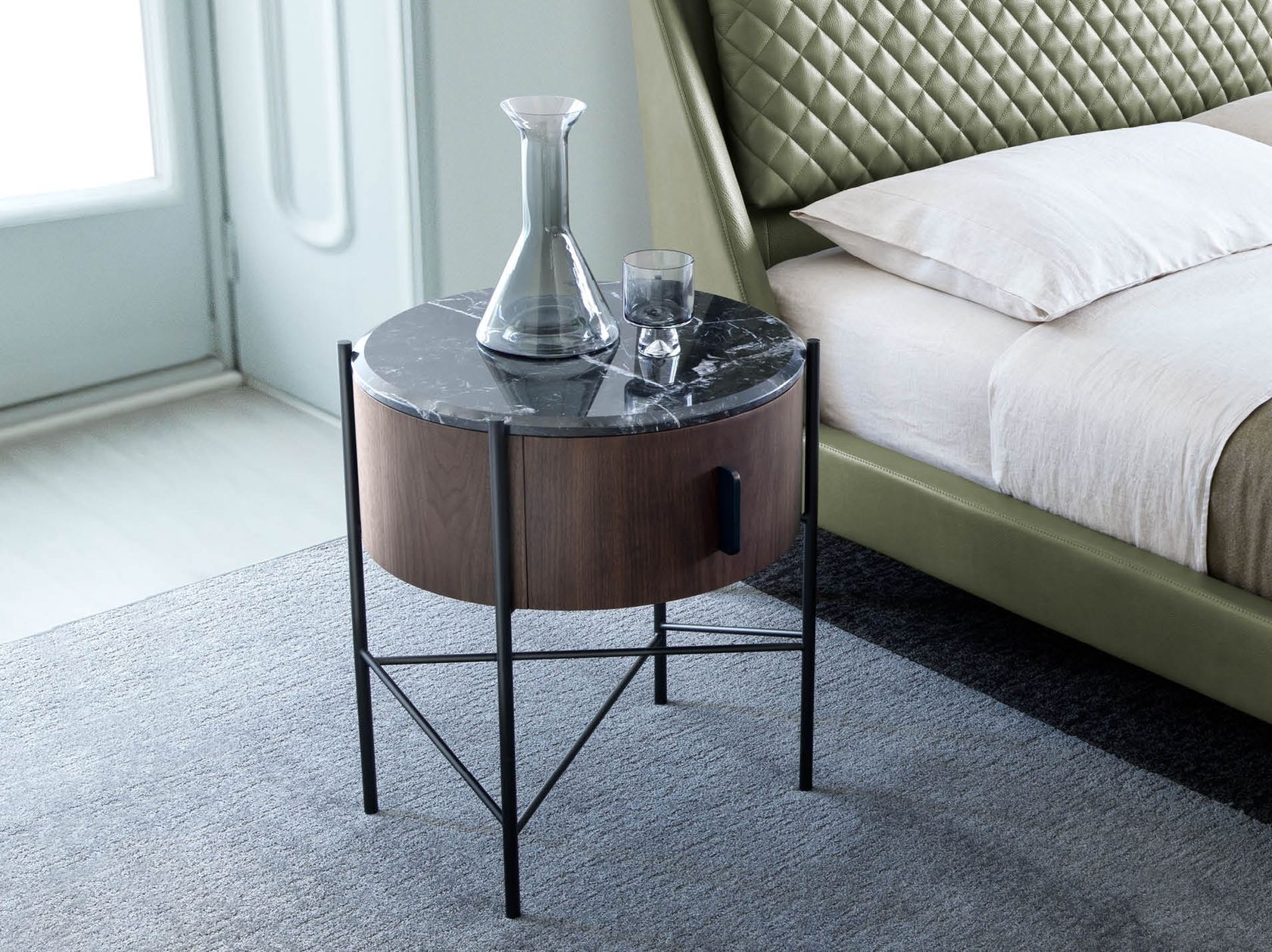 ROI Round bedside table with drawers By BertO | design Castello Lagravinese