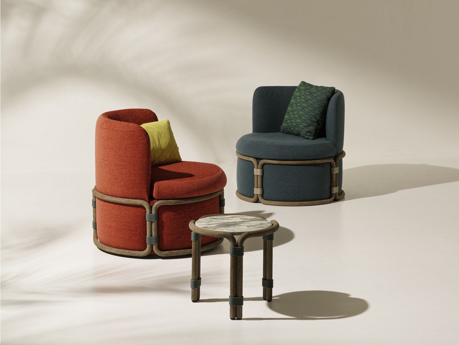 ROTIN Round coffee table with marble and cement top By Ethimo | design ...